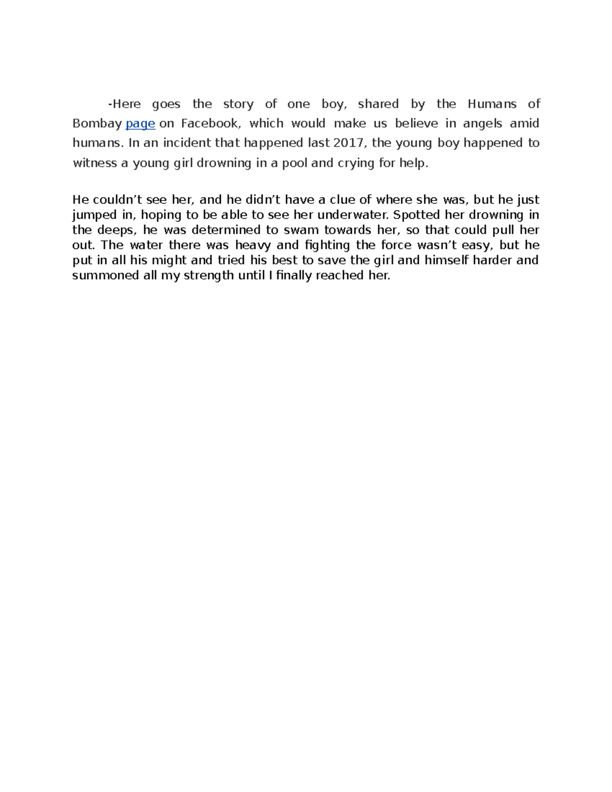 Drown, an unfinished assignment -Here goes the story of one boy, shared ...