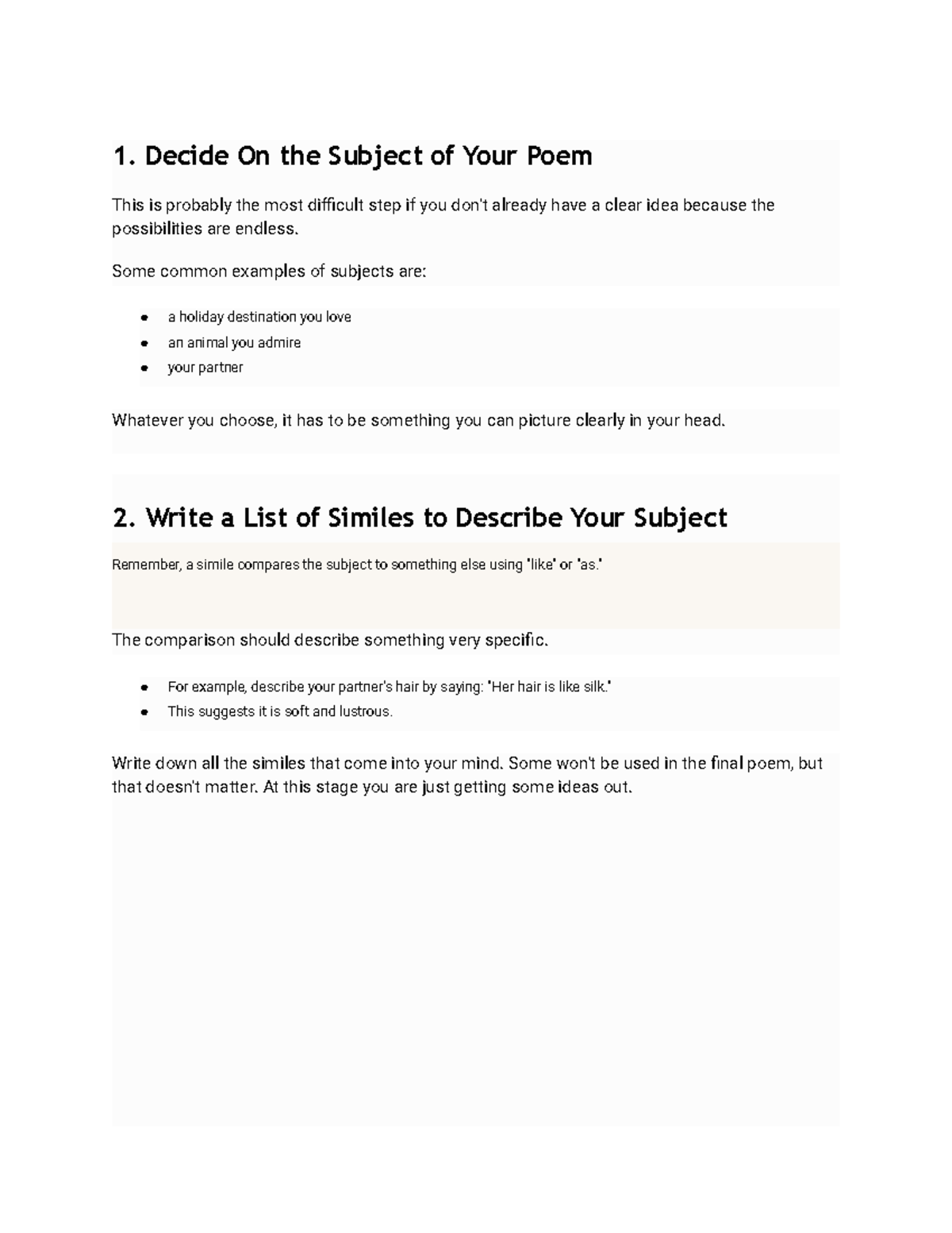 Writing A Metaphorical POEM - 1. Decide On the Subject of Your Poem ...