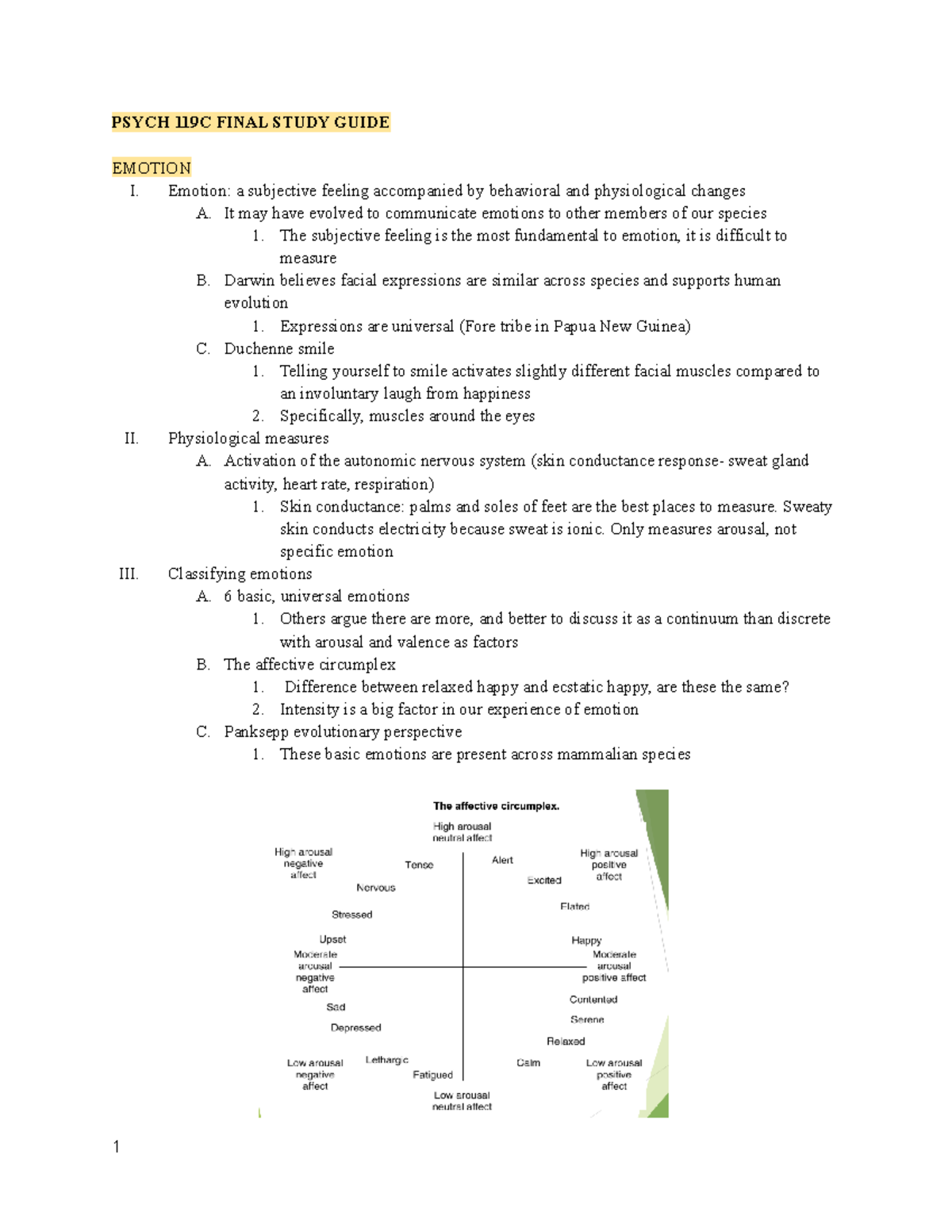 PSYCH 119C Final Study Guide - PSYCH 119C FINAL STUDY GUIDE EMOTION I ...