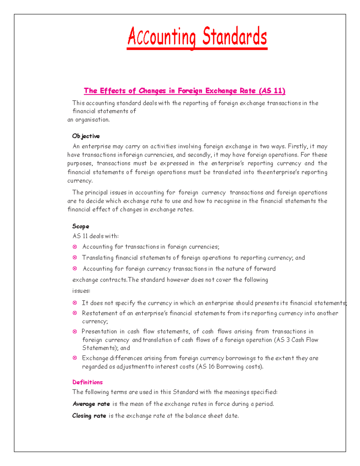AS 11 - ACCounting Standards The Effects of Changes in Foreign Exchange ...