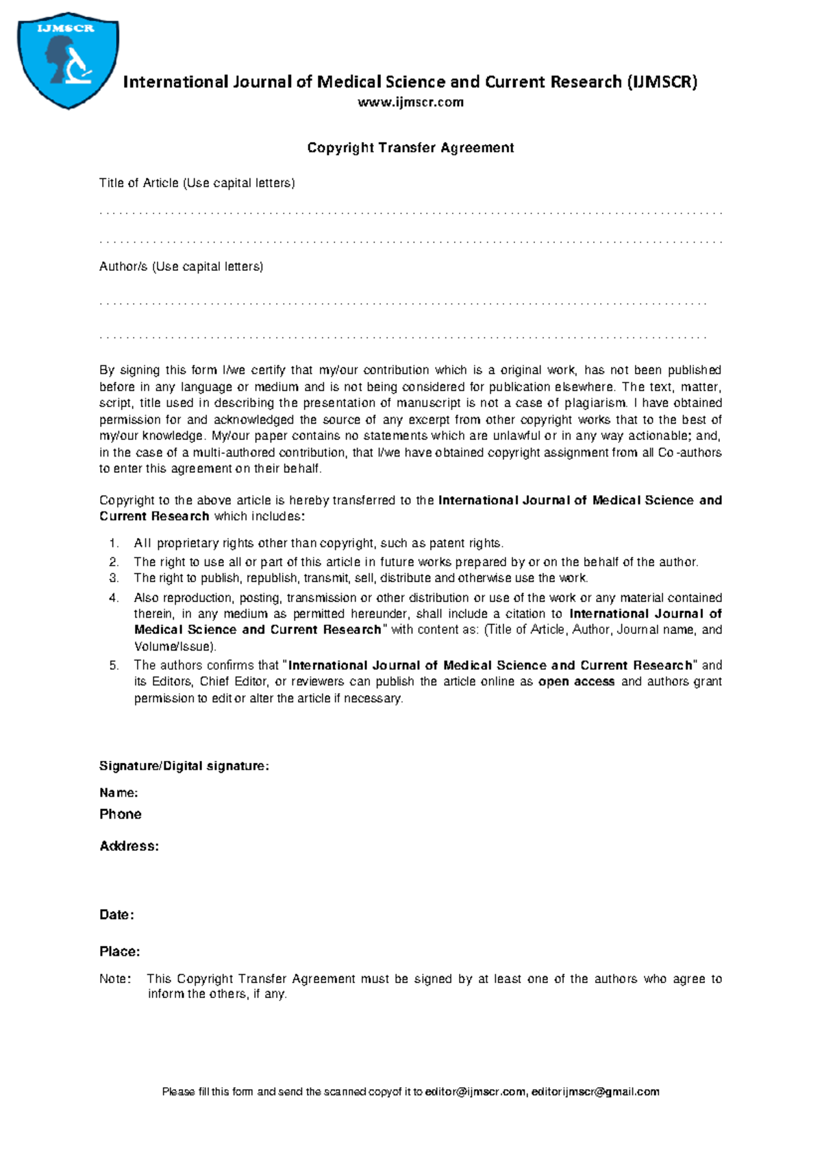 Copyright Agreement Form ( Ijmscr) - International Journal of Medical ...