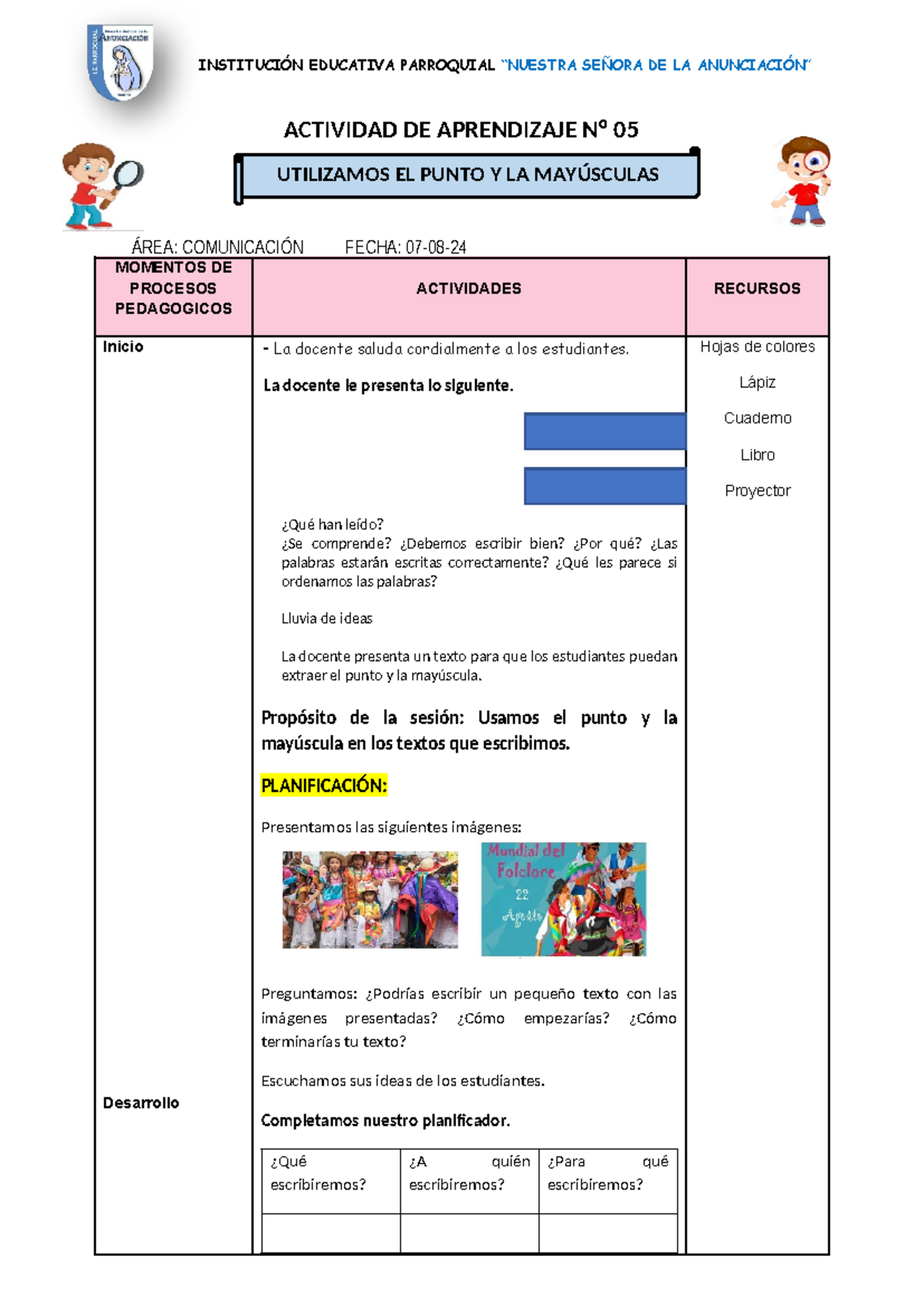 El punto y la mayuscula sesion - ACTIVIDAD DE APRENDIZAJE N° 05 ÁREA ...