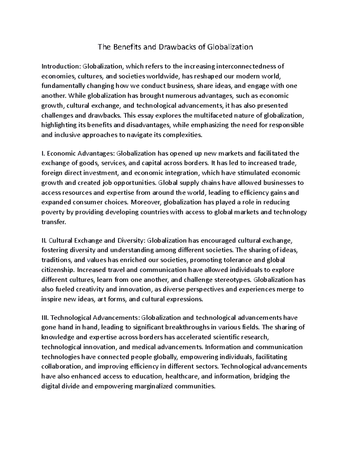 Benefits and Drawbacks of Globalization - Studocu