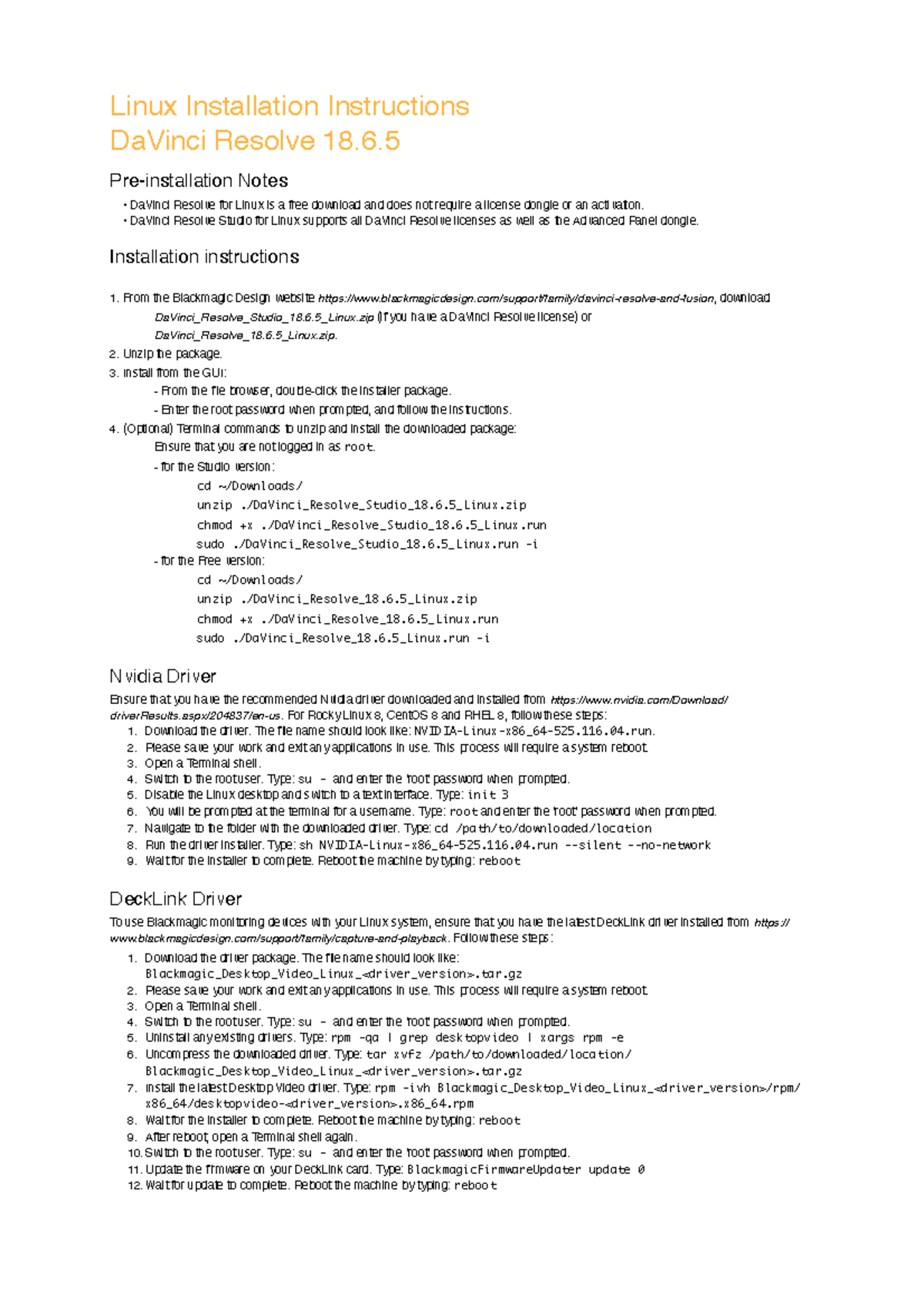 Linux Installation Instructions - Linux Installation Instructions DaVinci Resolve 18. - Studocu