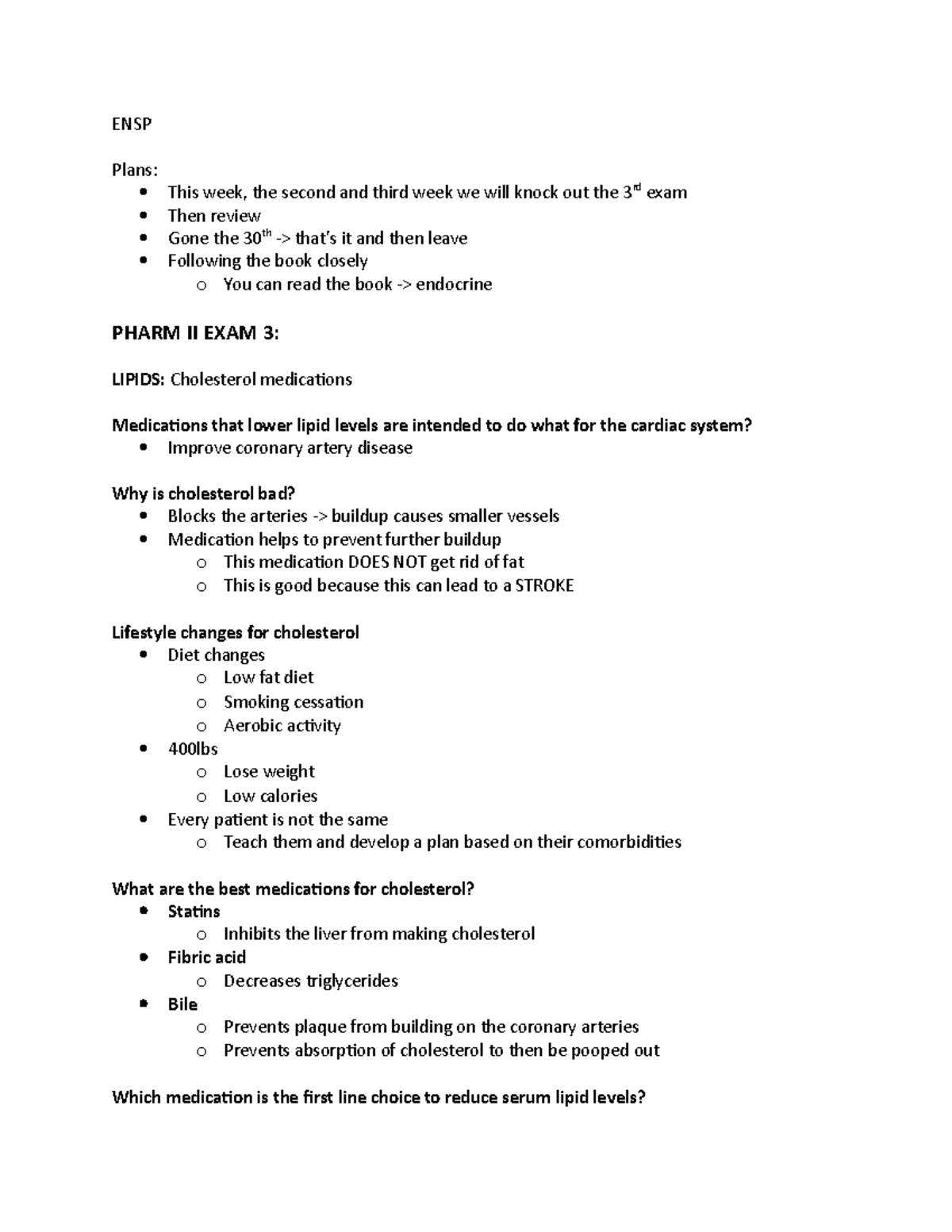 ENSP Plans: Exam 3 - Cholesterol Medications and Heart Failure ...