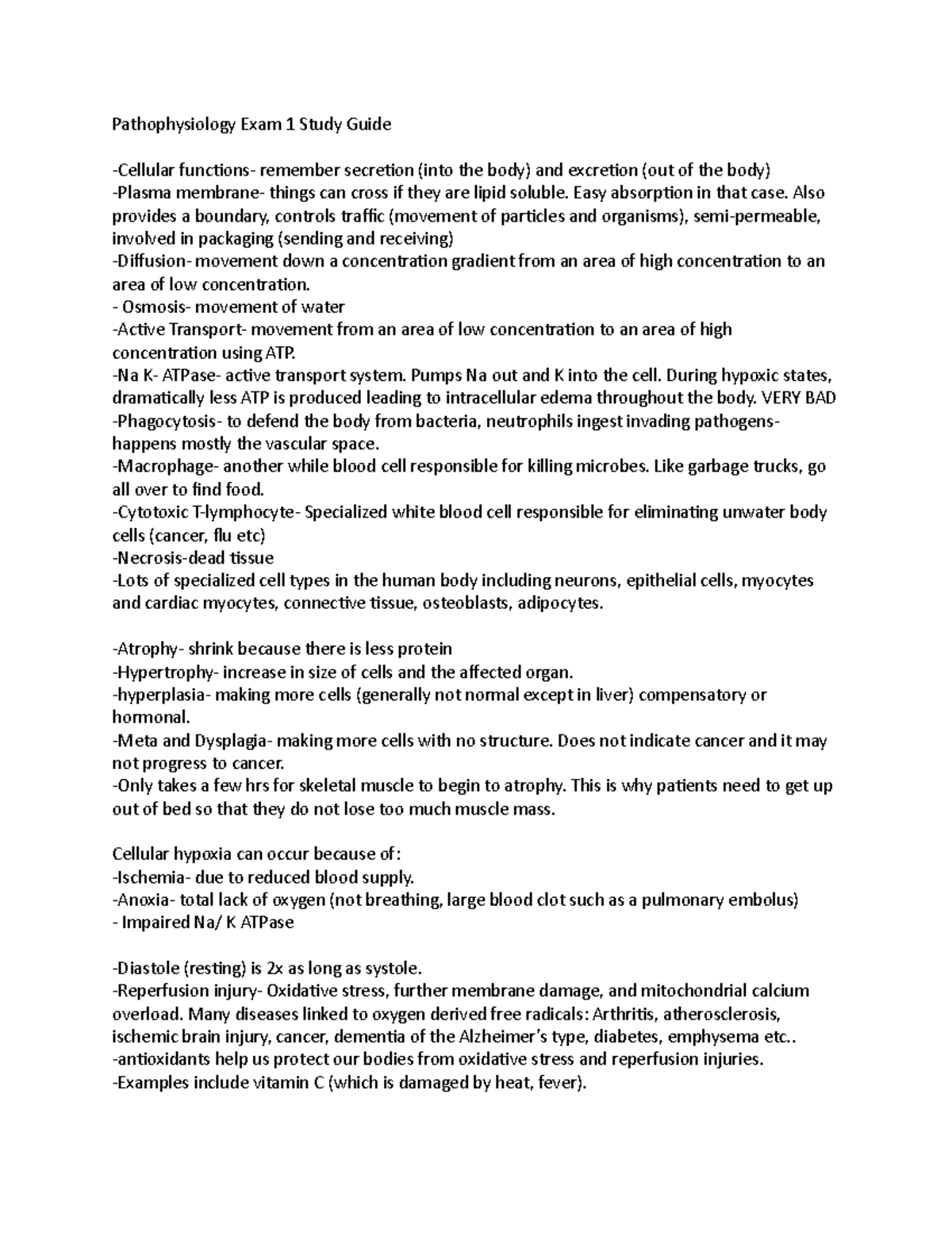Pathophysiology Exam 1 Study Guide - Easy absorption in that case. Also ...