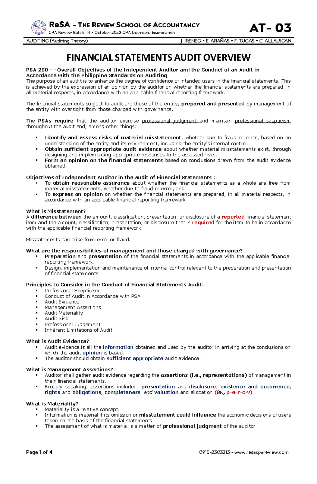 AT-03 (FS Audit Overview) - ReSA - THE REVIEW SCHOOL OF ACCOUNTANCY CPA ...