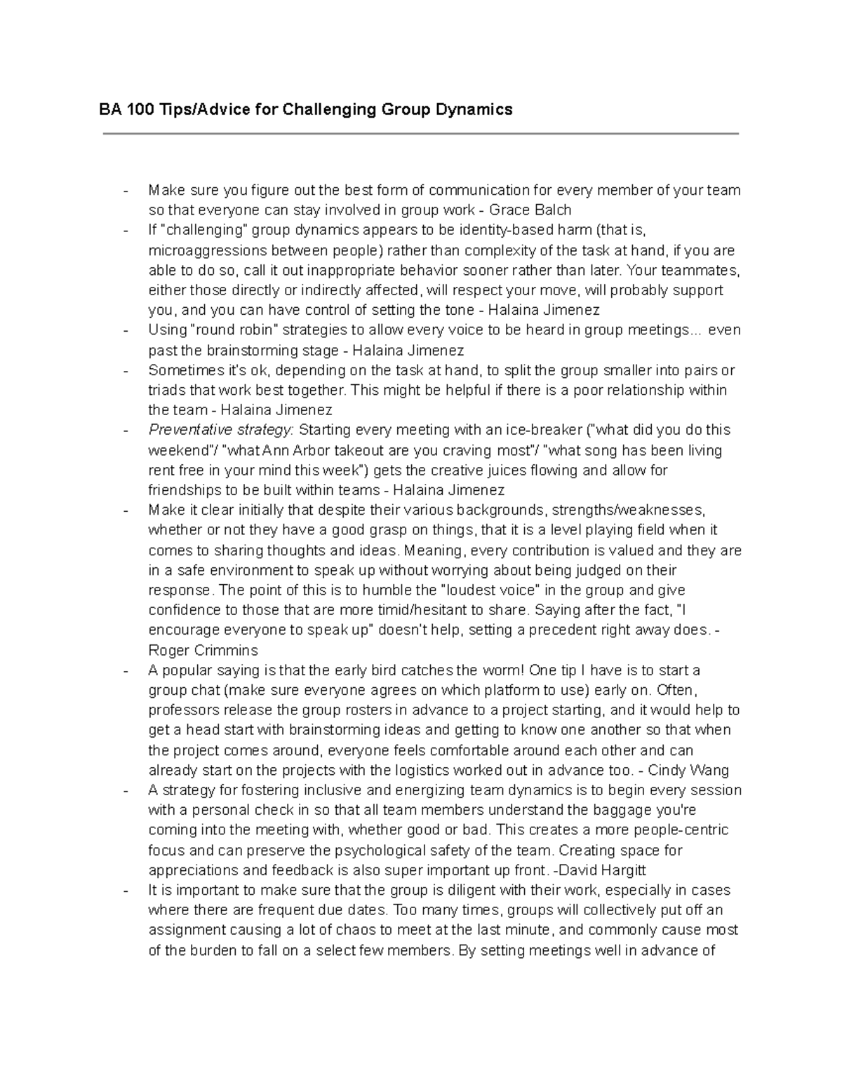 BA 100 Tips Advice for Challenging Group Dynamics - Your teammates ...