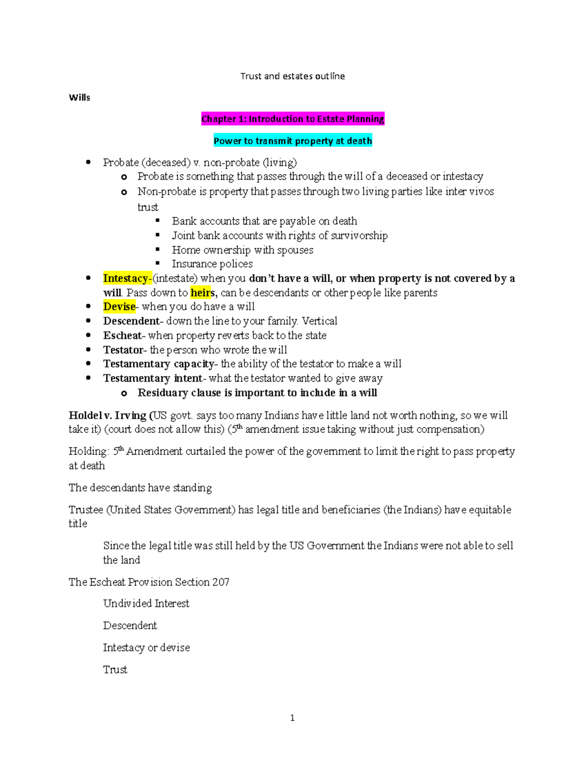 Trust and estates outline - Kelly - Trust and estates outline Wills ...