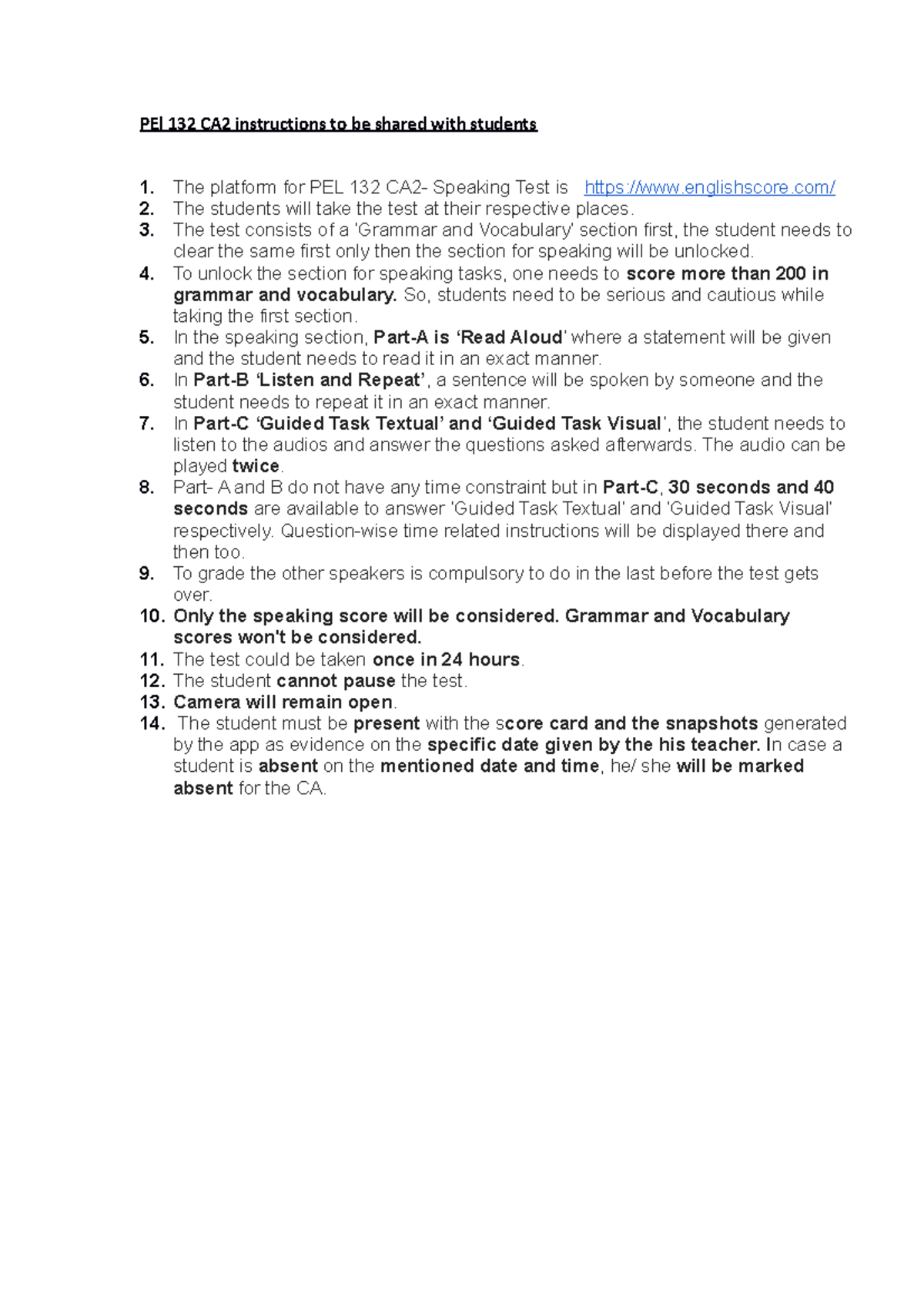 PEL 132 CA2 instructions for students. - PEl 132 CA2 instructions to be shared with students The ...