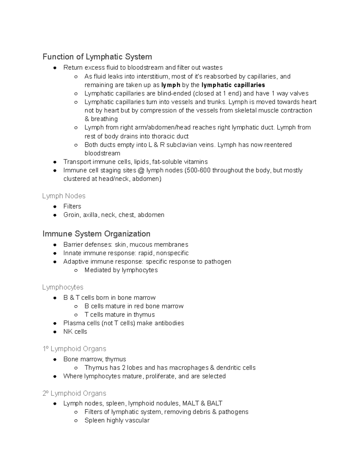 Module 5 Lymphatic Immune - Function of Lymphatic System Return excess ...