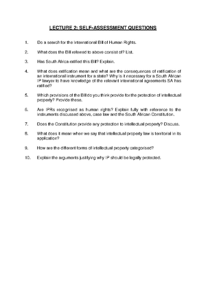 Lecture 6 SELF - Assessment Questions - LECTURE 6: SELF-ASSESSMENT QUESTIONS In each of the ...