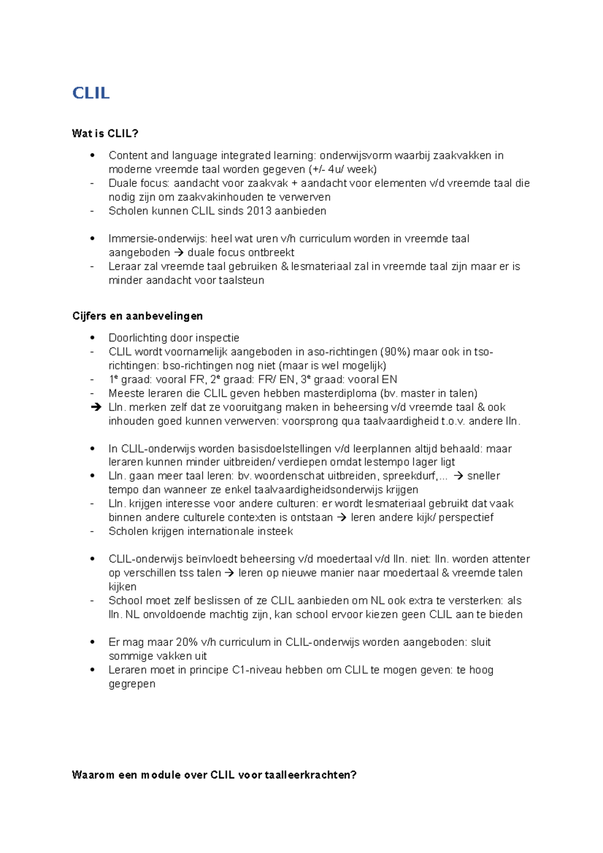 CLIL - Samenvatting van de module (en het deel uit de les in Leuven ...