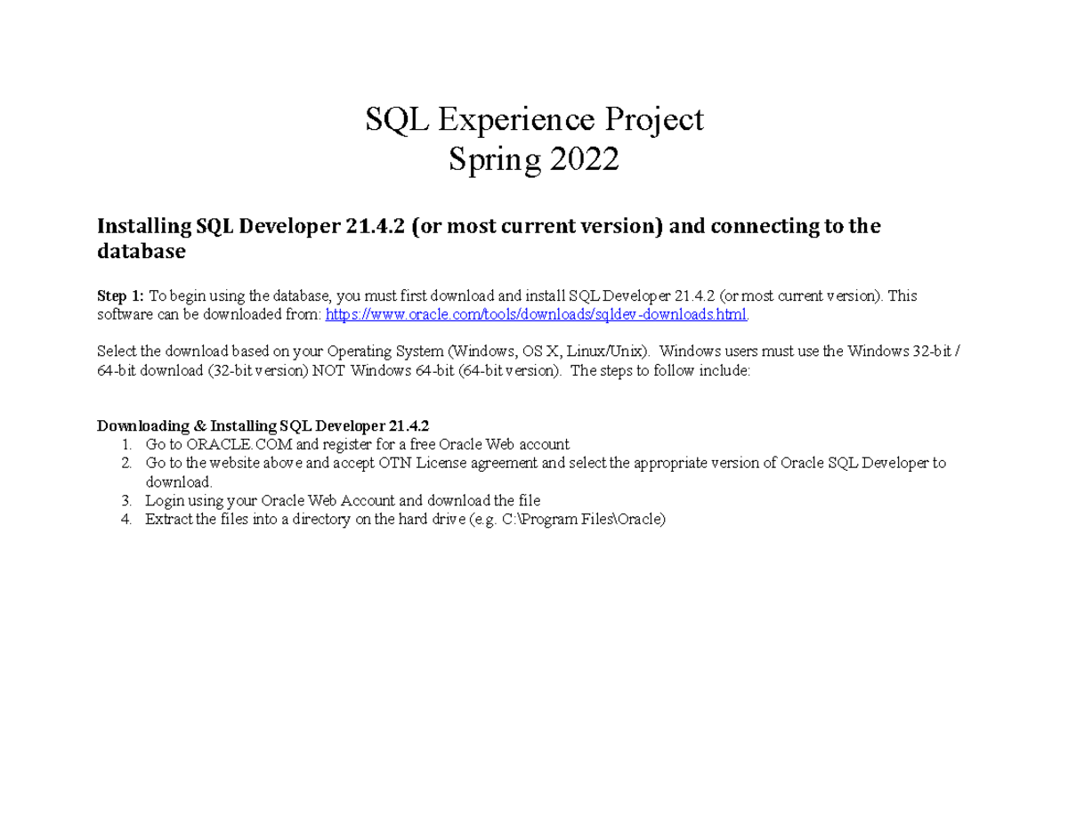 SQL Experience Connection instructions(1) - MIS 3300 - UH - Studocu