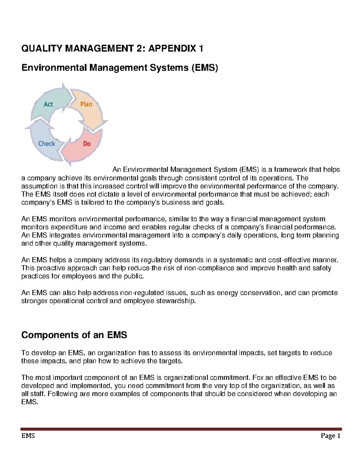 Appendix 1 rev 1- Environmental Management Systems - QUALITY MANAGEMENT 2: APPENDIX 1 ...