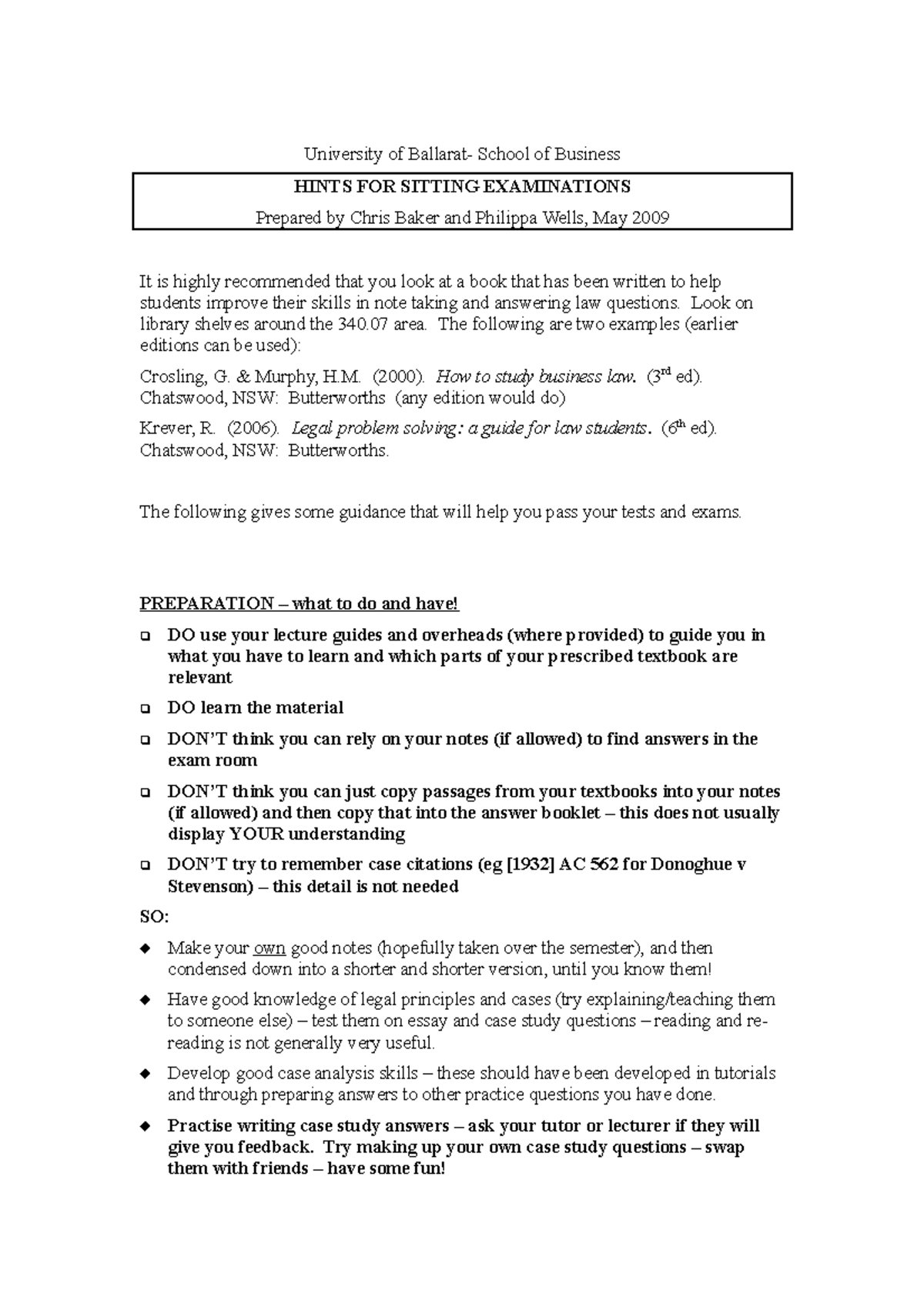 Hints for Sitting Examinations - Studocu