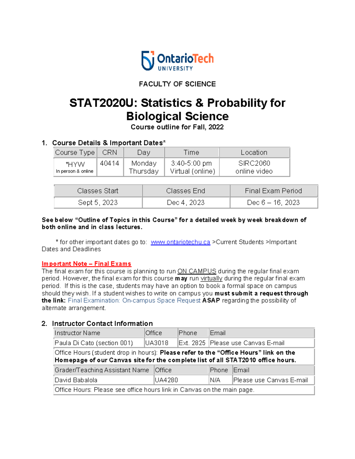 Syllabus 2020 f23-1 - hope it helps - FACULTY OF SCIENCE STAT2020U: Statistics & Probability for ...