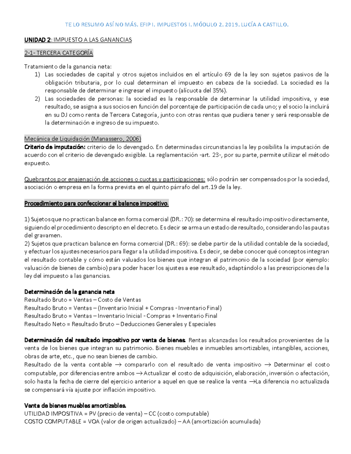 Te lo resumo así no más - EFIP I - M2 - Warning: TT: undefined function: 32 UNIDAD 2: IMPUESTO A ...