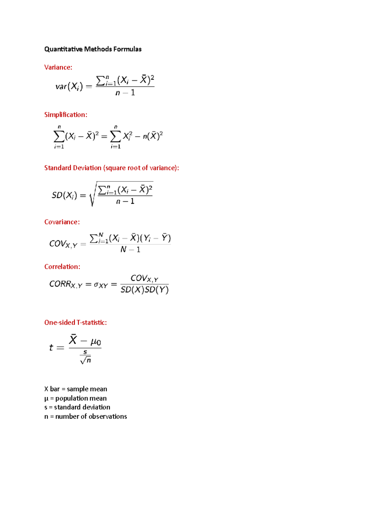 Quant Revision, Formulas - Quanitaive Methods Formulas Variance ...