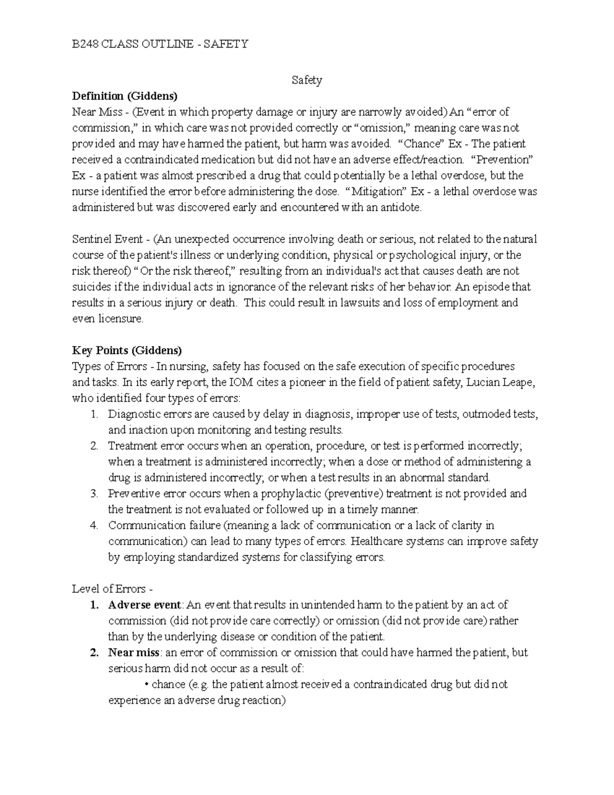 B248 Safety Study Guide - Safety Definition (Giddens) Near Miss ...