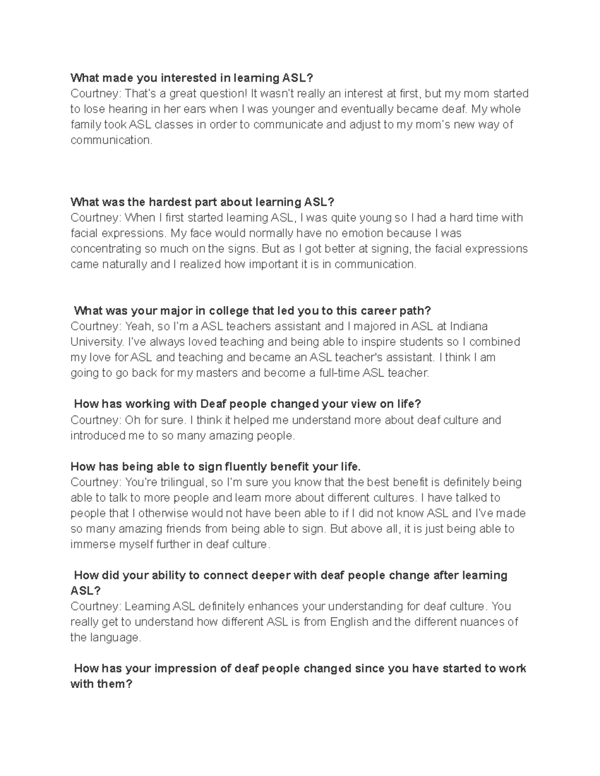 ASL interview with Courtney - What made you interested in learning ASL ...