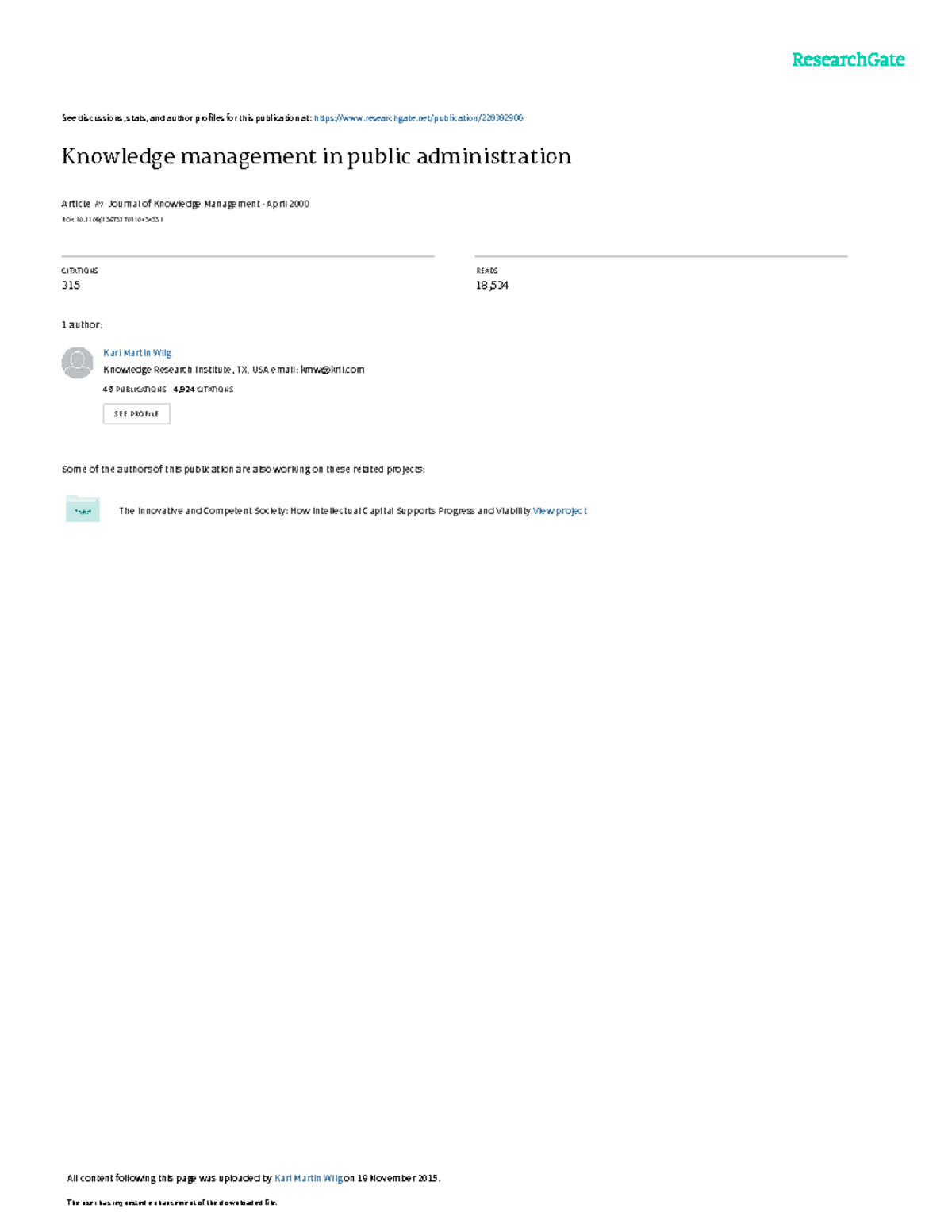Knowledge management in public administration - See discussions, stats ...