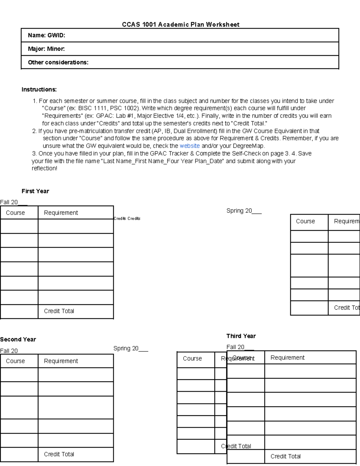 CCAS 1001 Academic Plan Worksheet - CCAS 1001 Academic Plan Worksheet ...