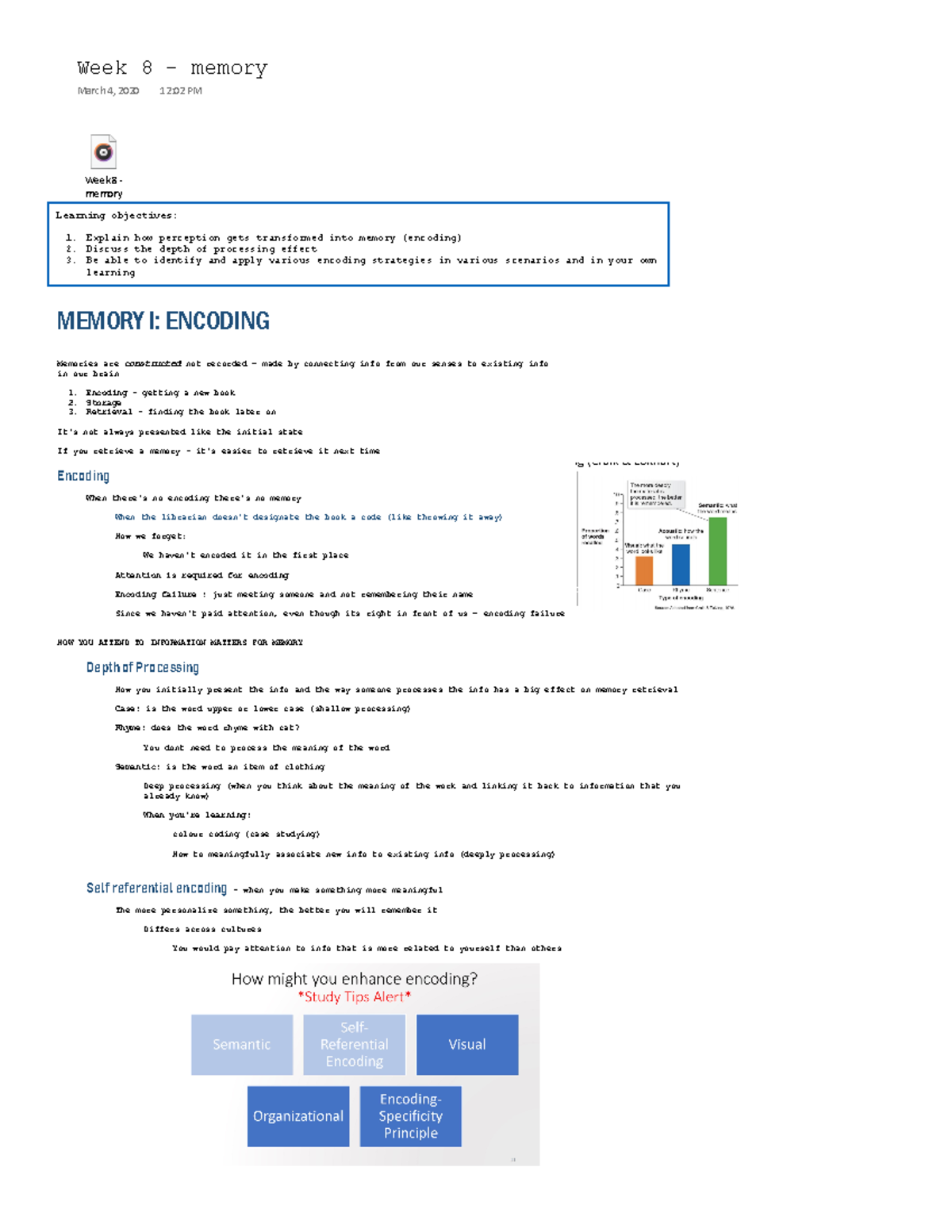 Chapter 6 Memory - Summary General Biology - Week 8 - memory /HDUQLQJ REMHFWLYHV - Studocu