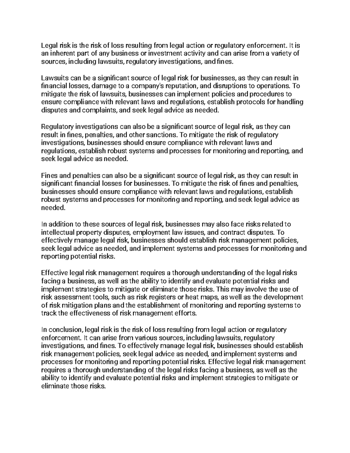 Legal risk - lecture notes - Legal risk is the risk of loss resulting ...