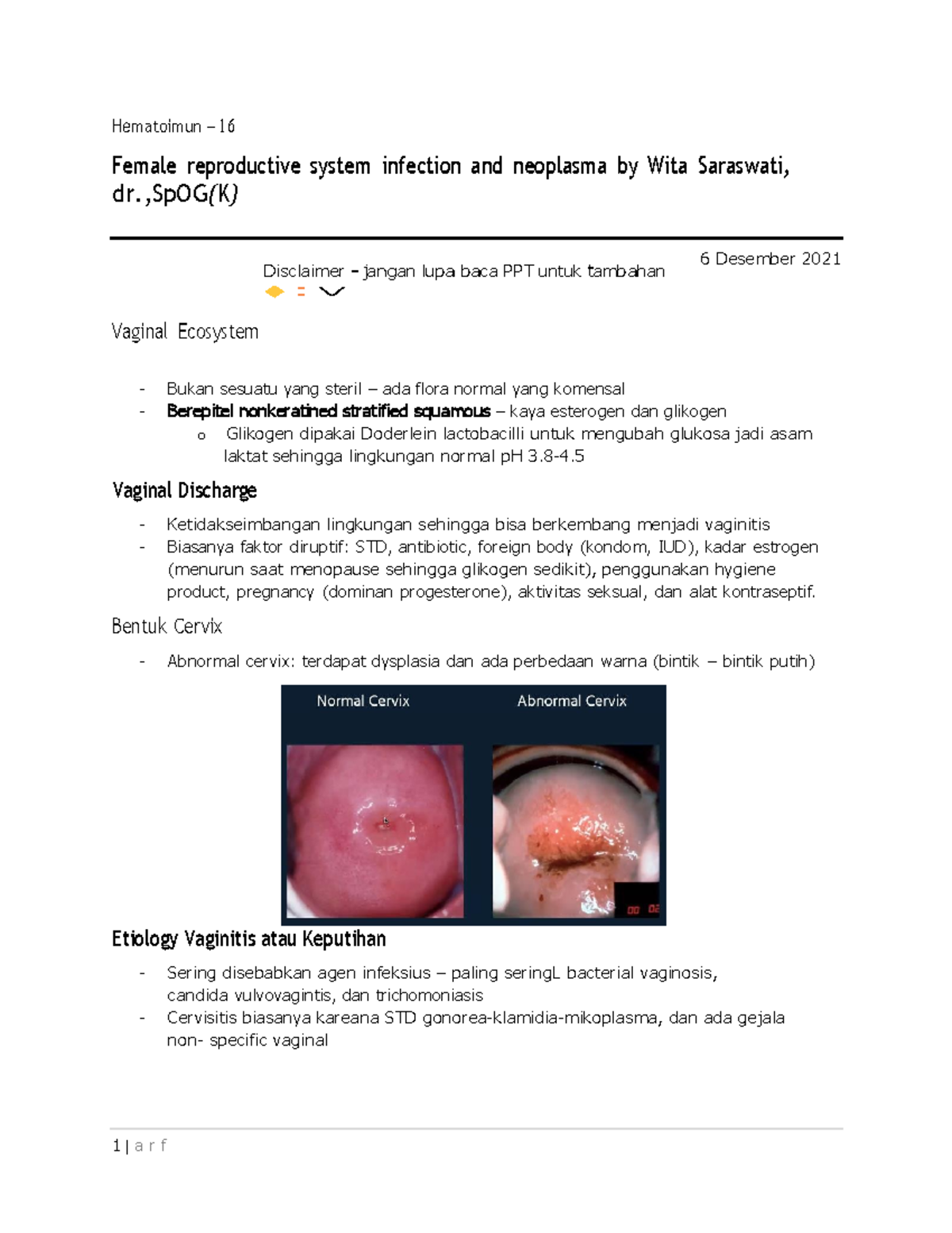 16. Female reproductive system infection and neoplasma (Wita Saraswati ...