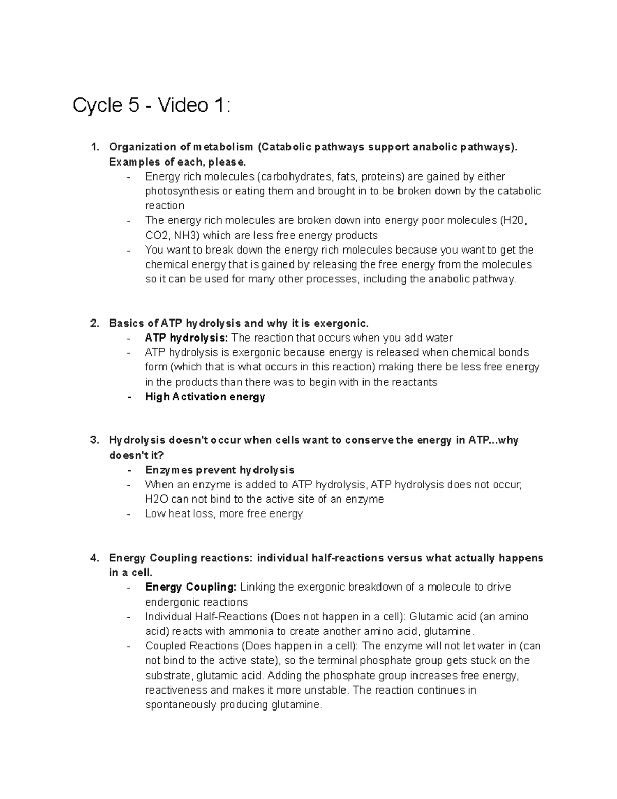 Bio Outcomes Cycle 5 - Cycle 5 - Video 1: Organization of metabolism ...