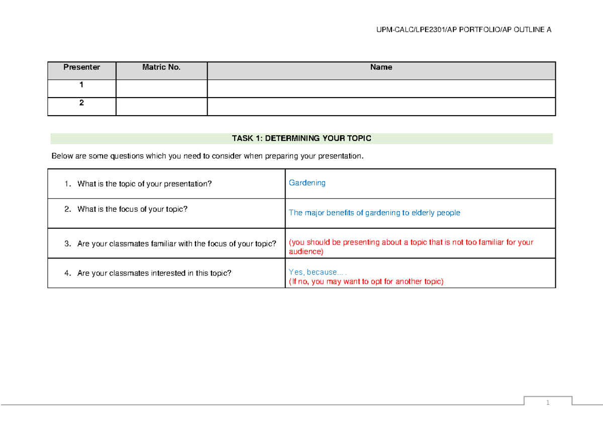 Sample . LPE2301 AP Portfolio Outline A (PAIR) - UPM-CALC/LPE 2301 /AP ...