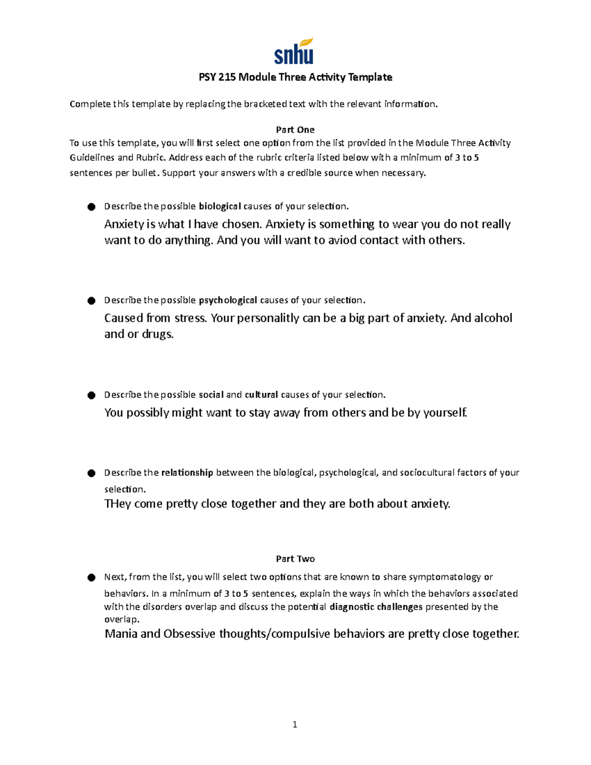 PSY 215 Module Three Activity Template - PSY 215 Module Three Activity ...