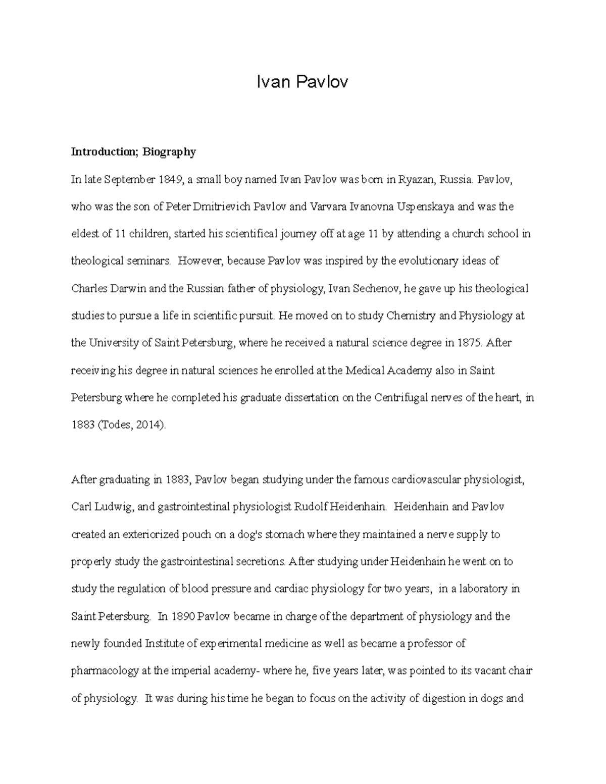 Untitled document (15) - Ivan Pavlov Introduction; Biography In late ...