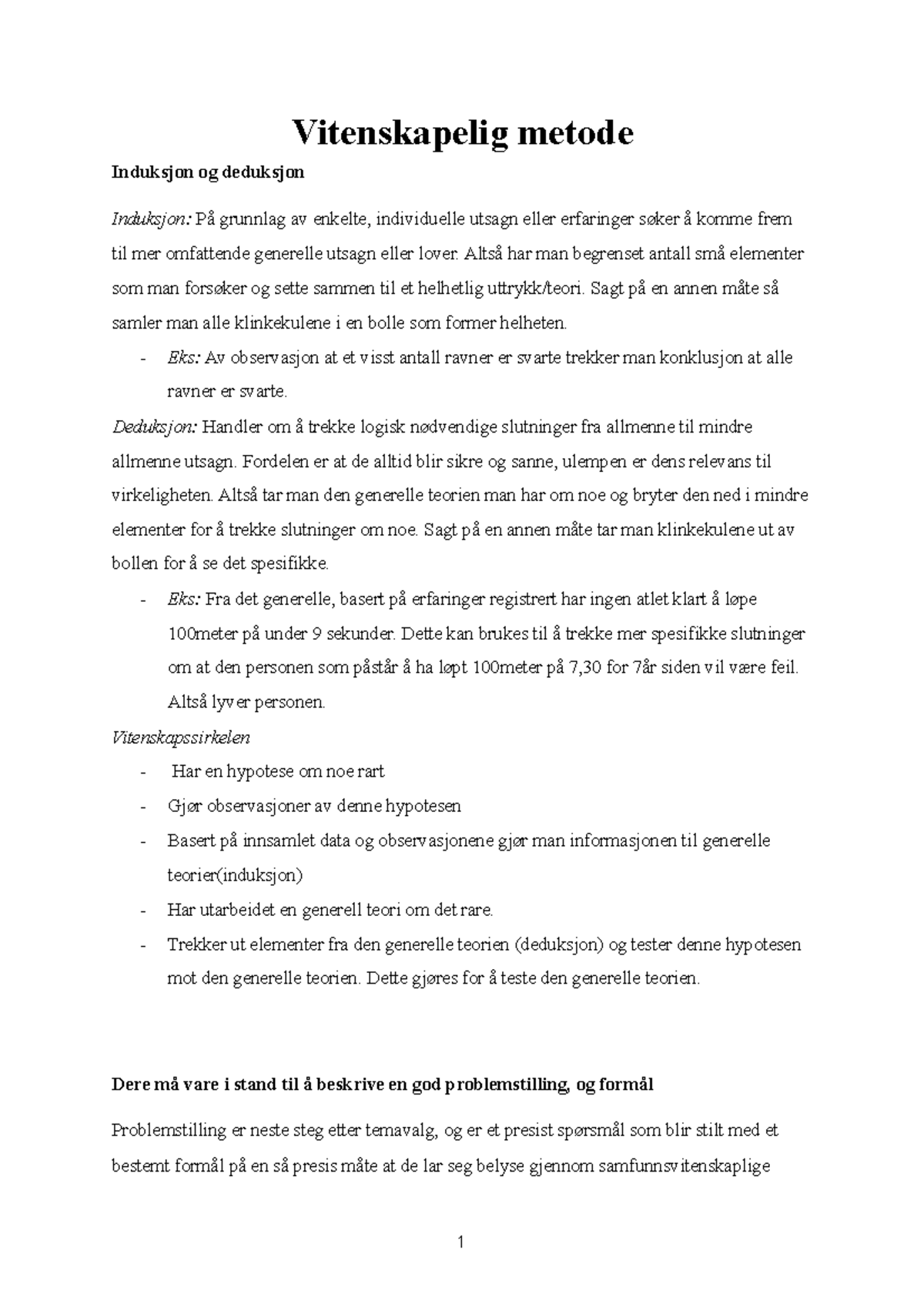 Vitenskapeligmetode-notater-2 2 - Vitenskapelig metode Induksjon og ...