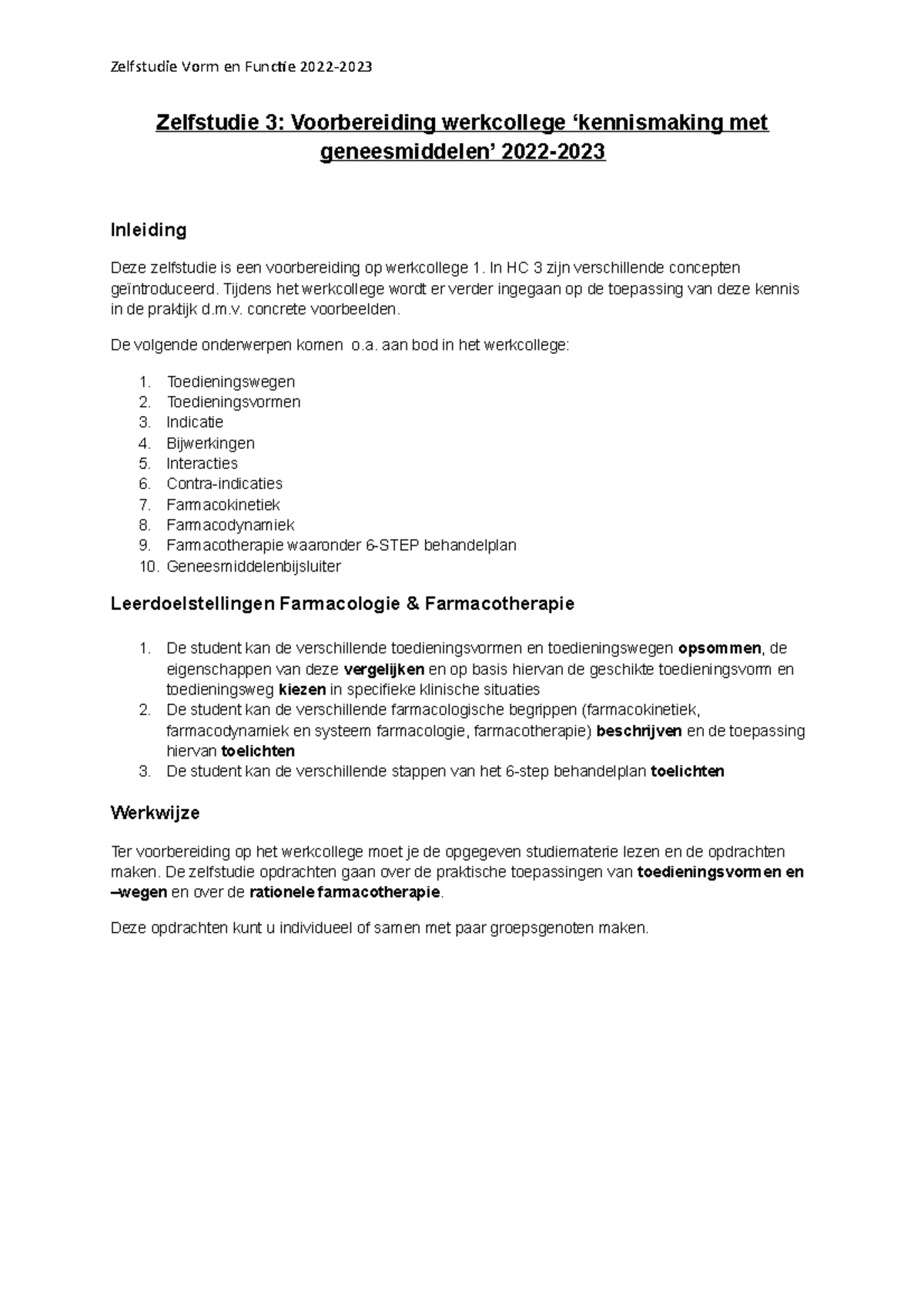 Voorbereidende opdrachten farmaco vorm en functie zelfstudie 3 ...