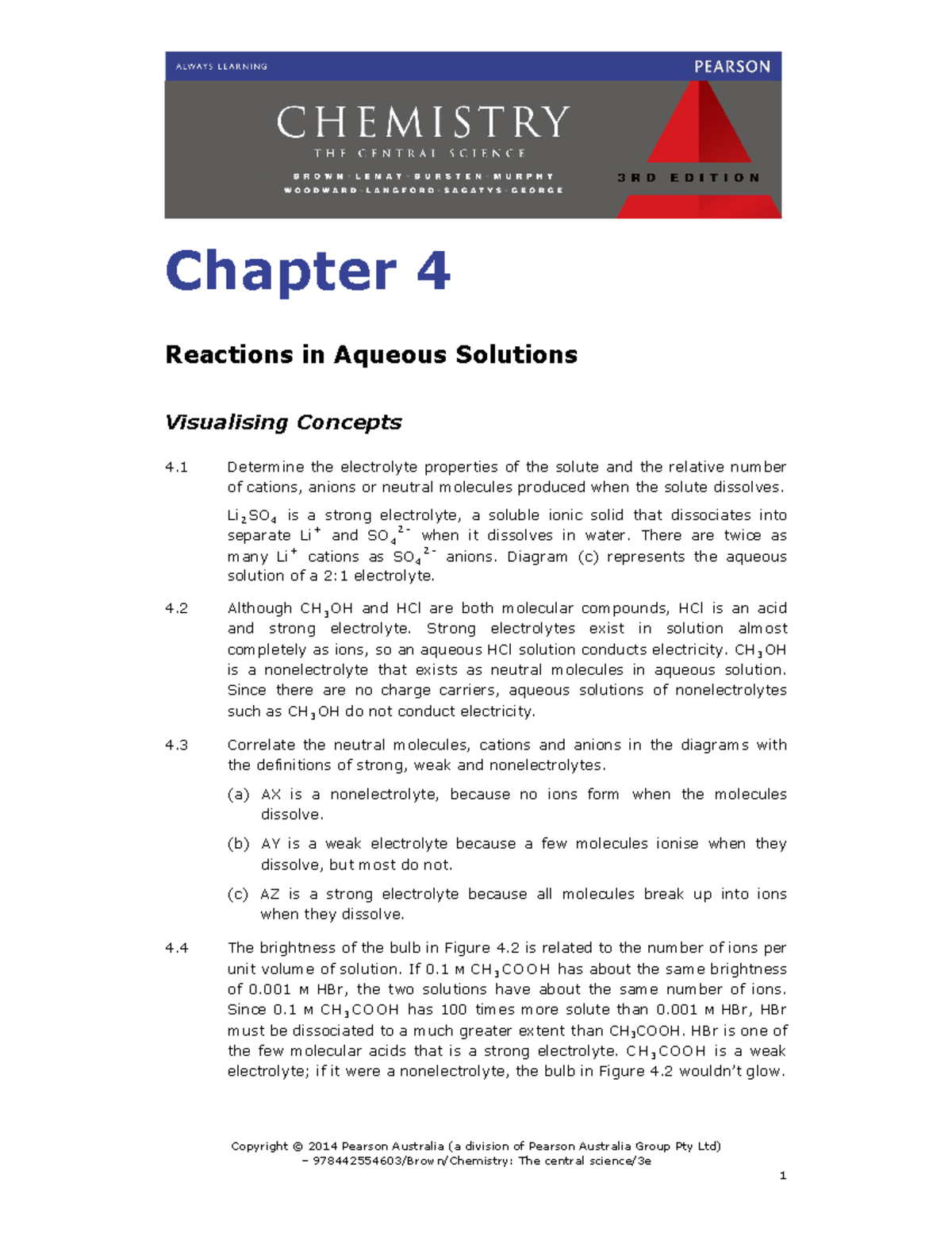 Au esm brown chemistry 3 sol CH04 - Copyright © 2014 Pearson Australia ...