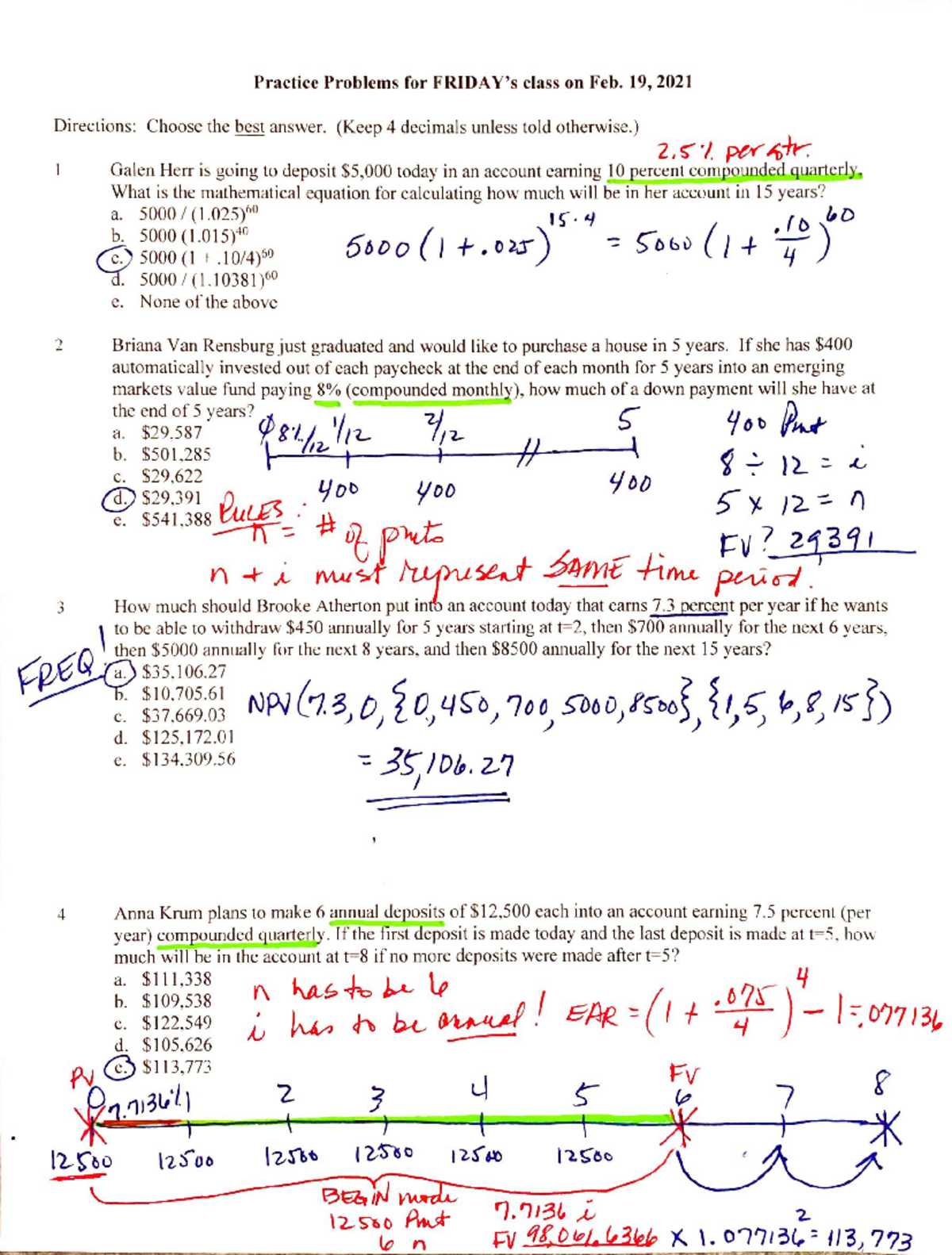Practice problems for CH 5 (TVM solved in color) - FINC 341 - Studocu