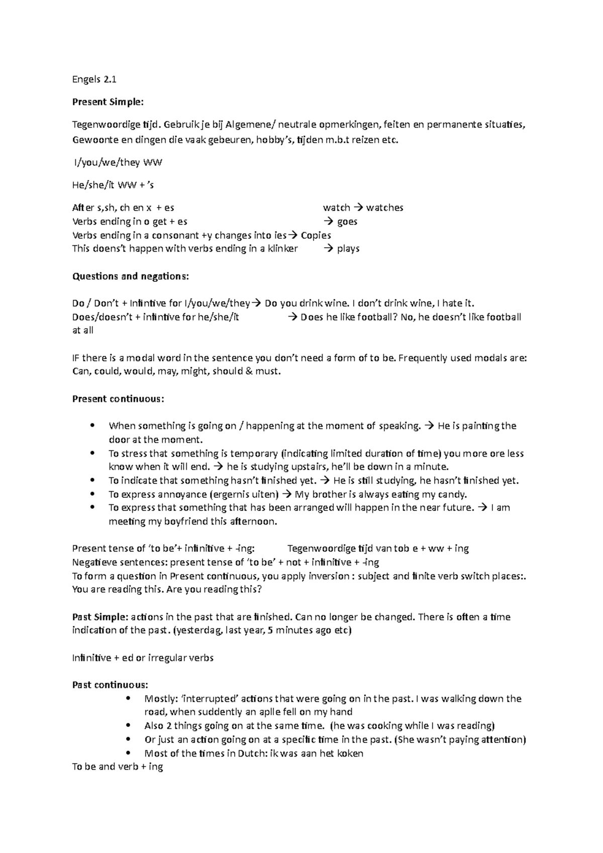 Samenvatting Engels (automatisch hersteld) - Engels 2 Present Simple ...