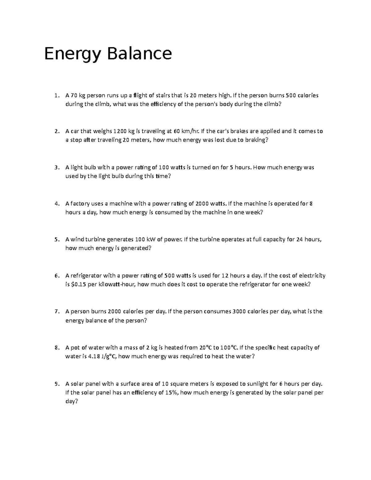Energy Balance - self made worksheet for basic thermodynamics - Energy ...