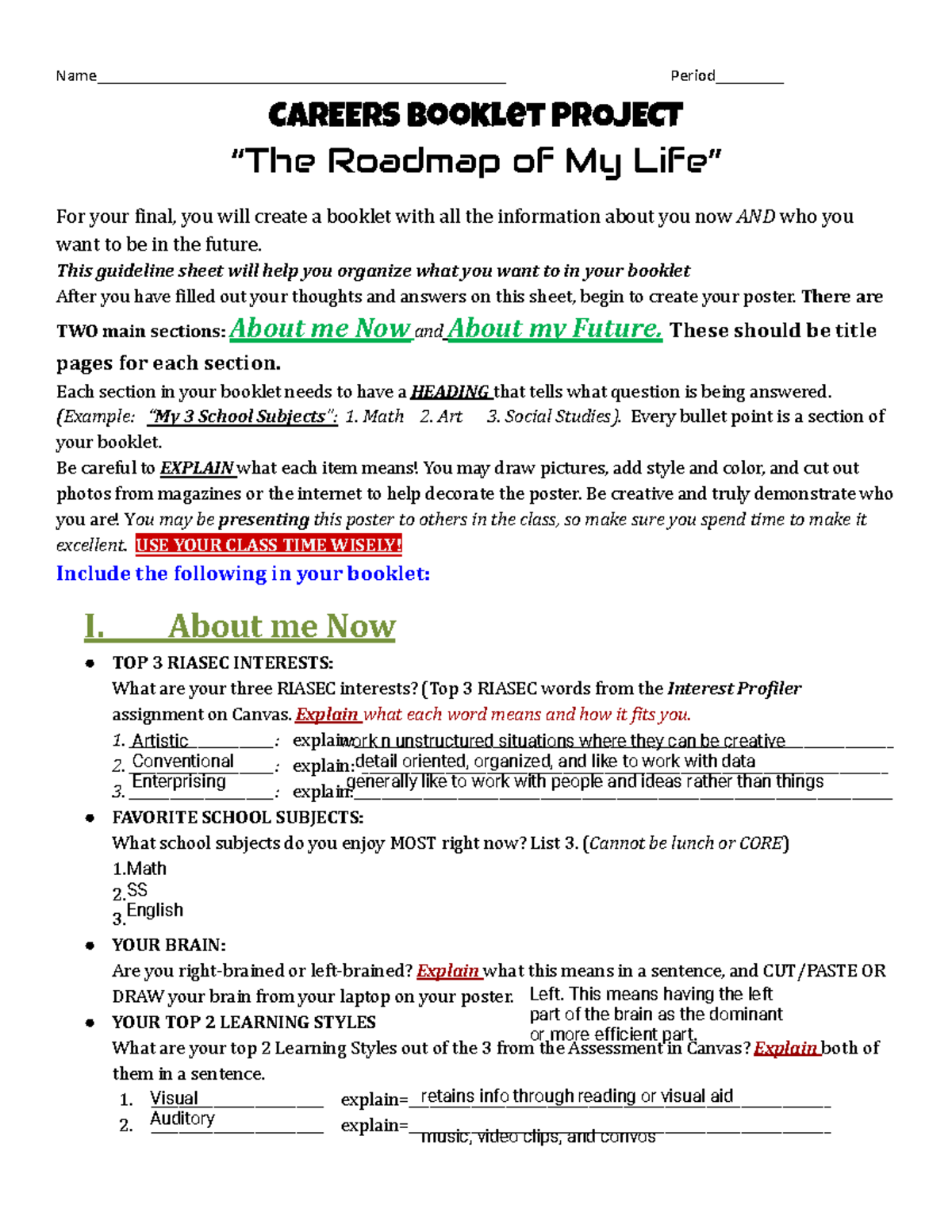 The Roadmap of My Life Booklet Project (1) (1) - - Studocu
