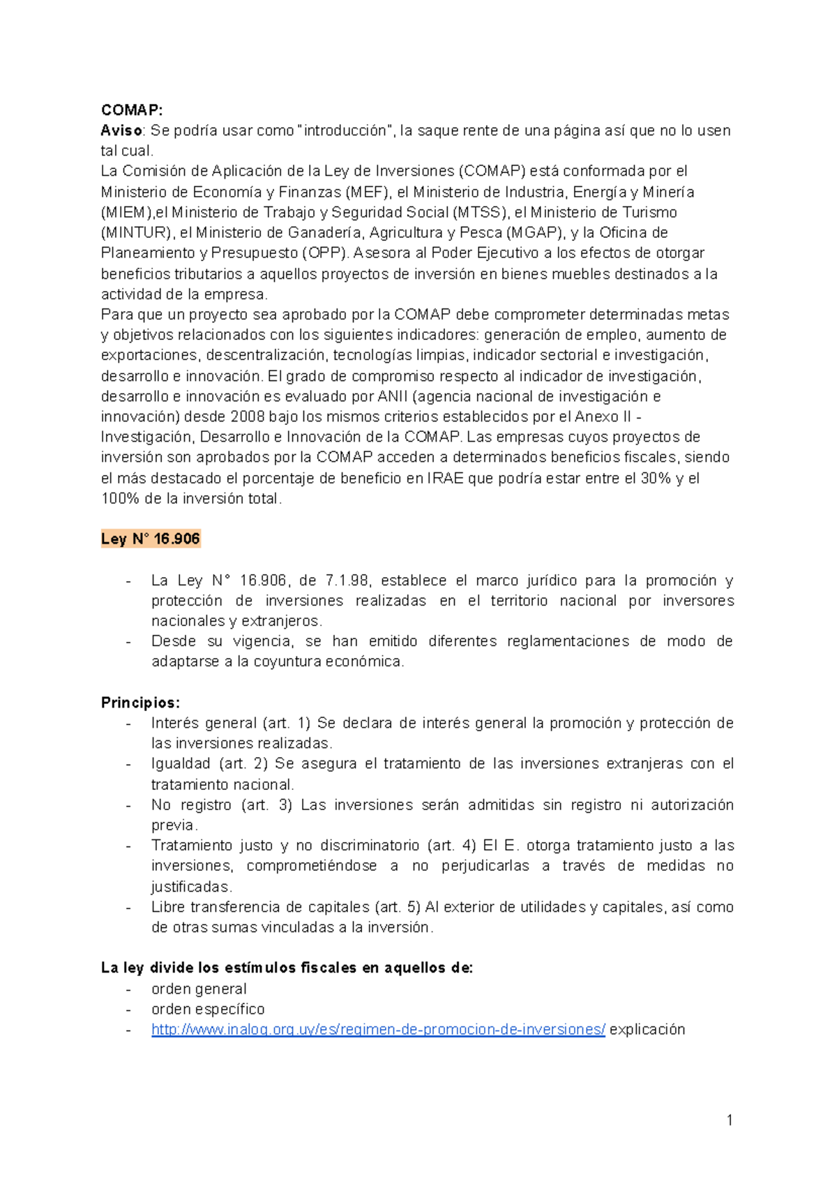 Resumen de la materia marco jurídico - COMAP: Aviso: Se podría usar ...