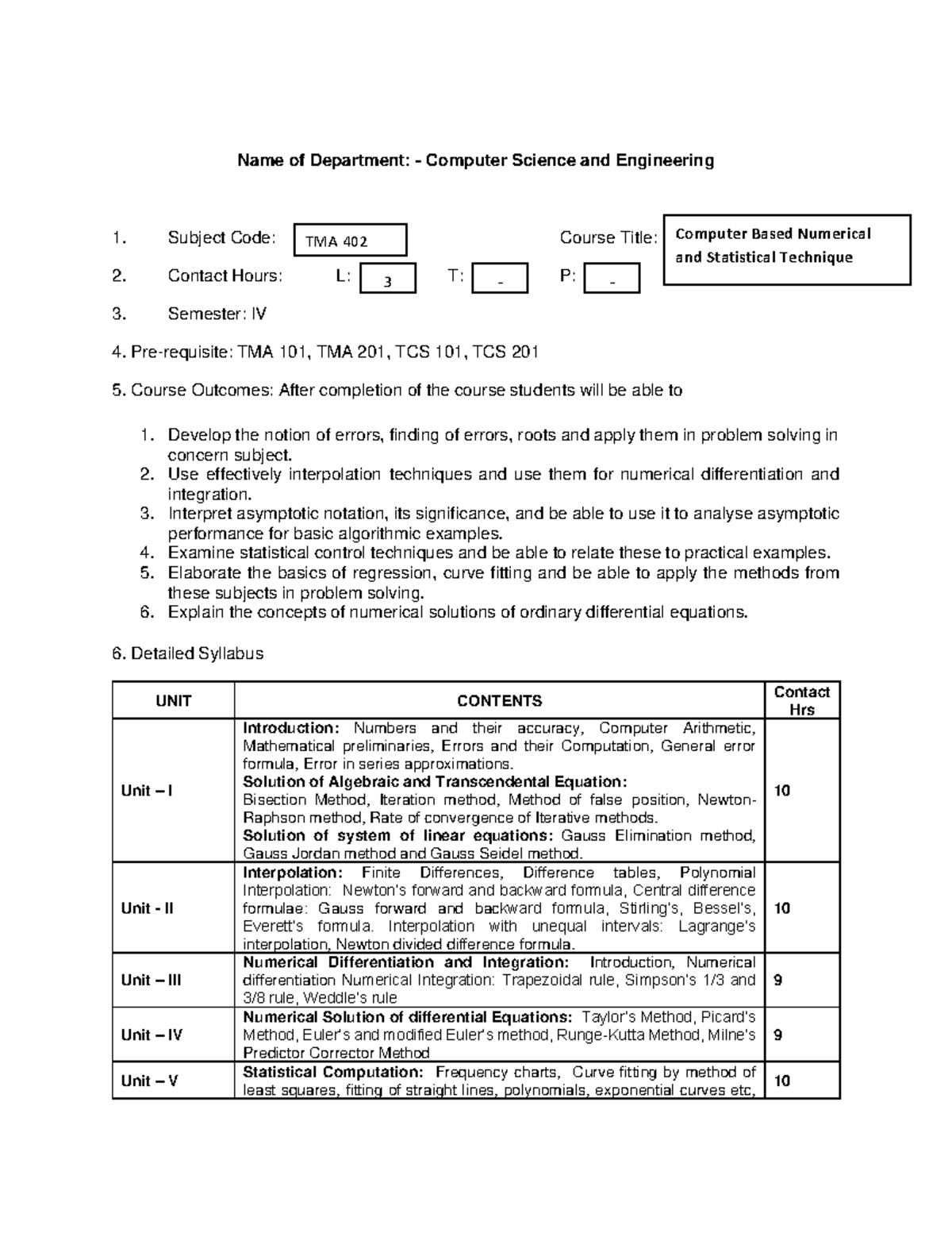 Syllabus 4th Sem - Name of Department: - Computer Science and ...