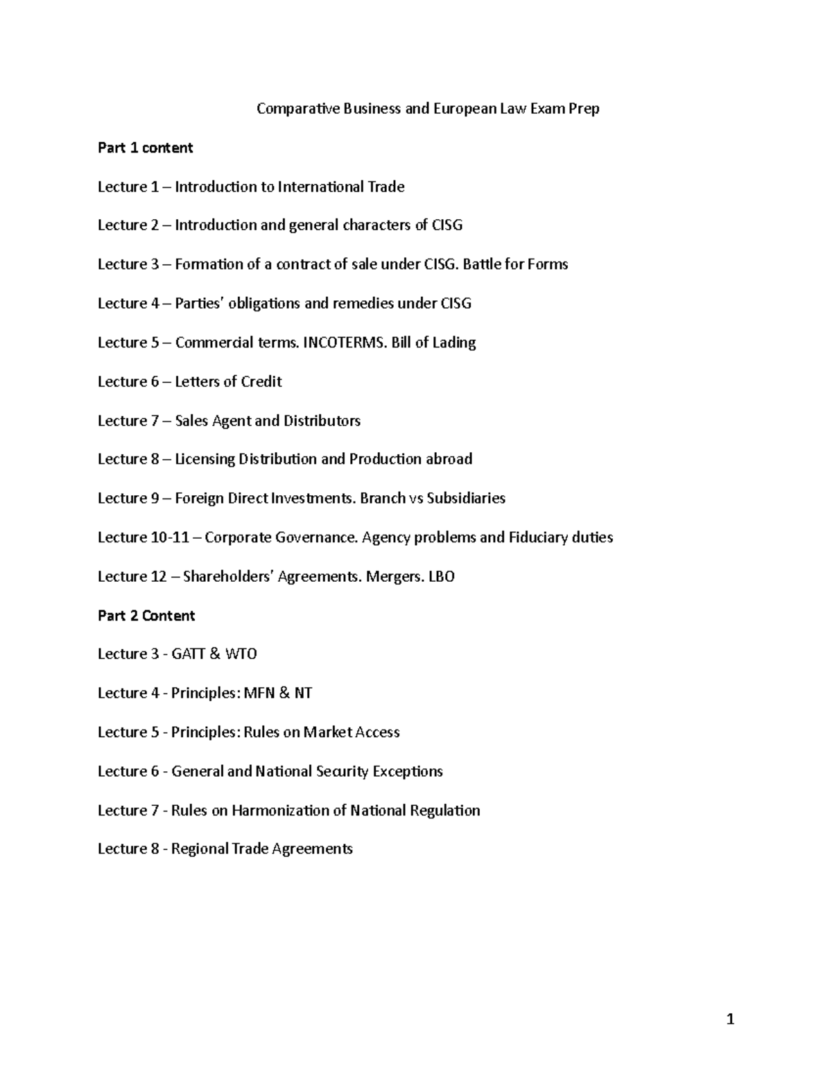 Comparative Business and European Law Exam Prep - Battle for Forms ...
