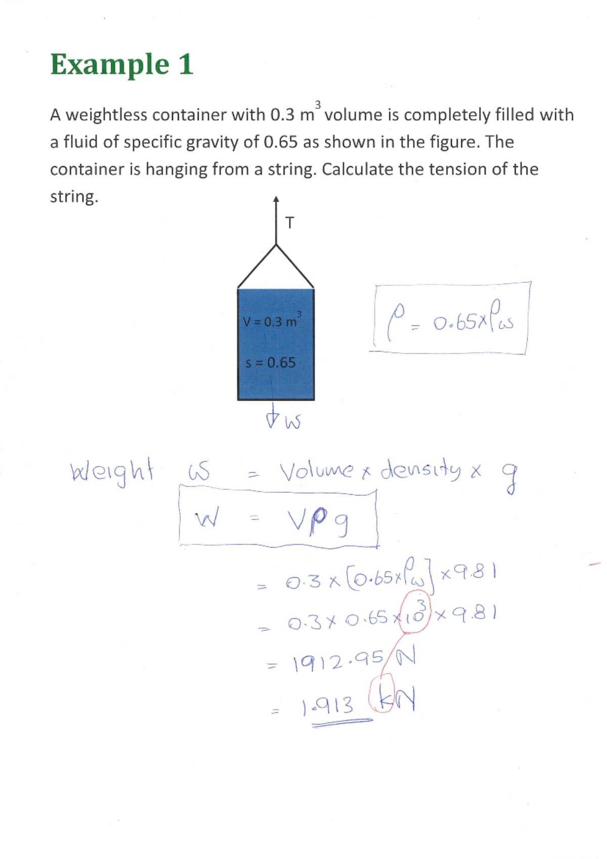 Example 1 Solutions - Example 1 3 A weightless container with 0 m ...
