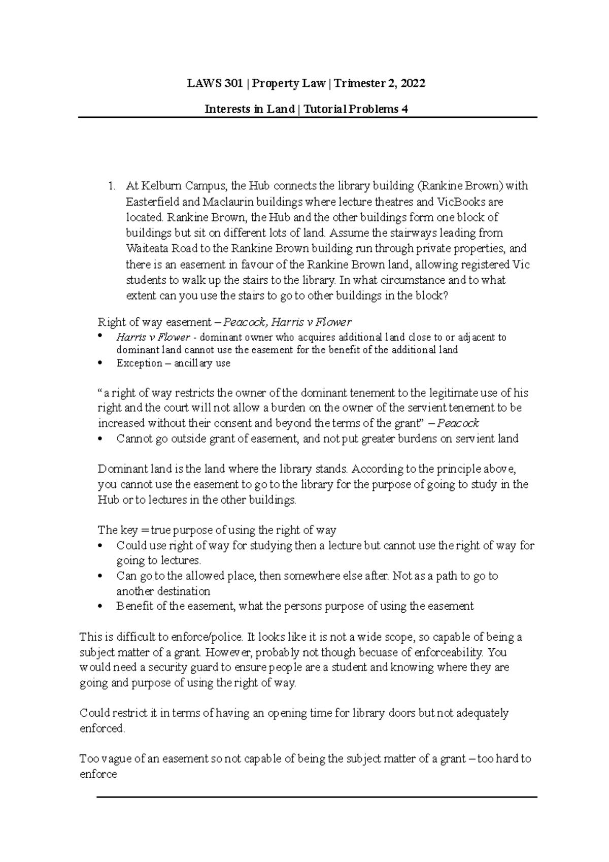 Interests in Land - Tutorial 4 - LAWS 301 | Property Law | Trimester 2 ...