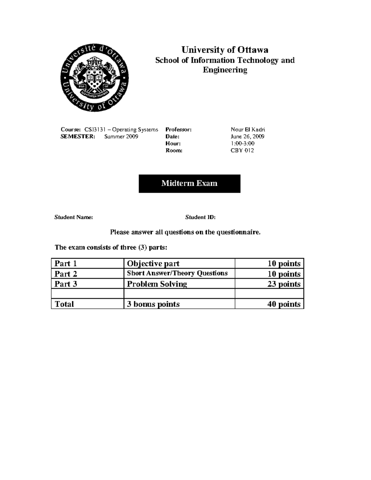 CSI 3131 Summer 2009 Midterm - University of Ottawa School of ...