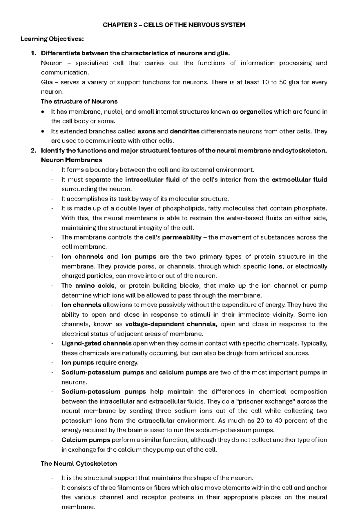 Chapter 3 - Cells in nervous system notes - CHAPTER 3 – CELLS OF THE ...