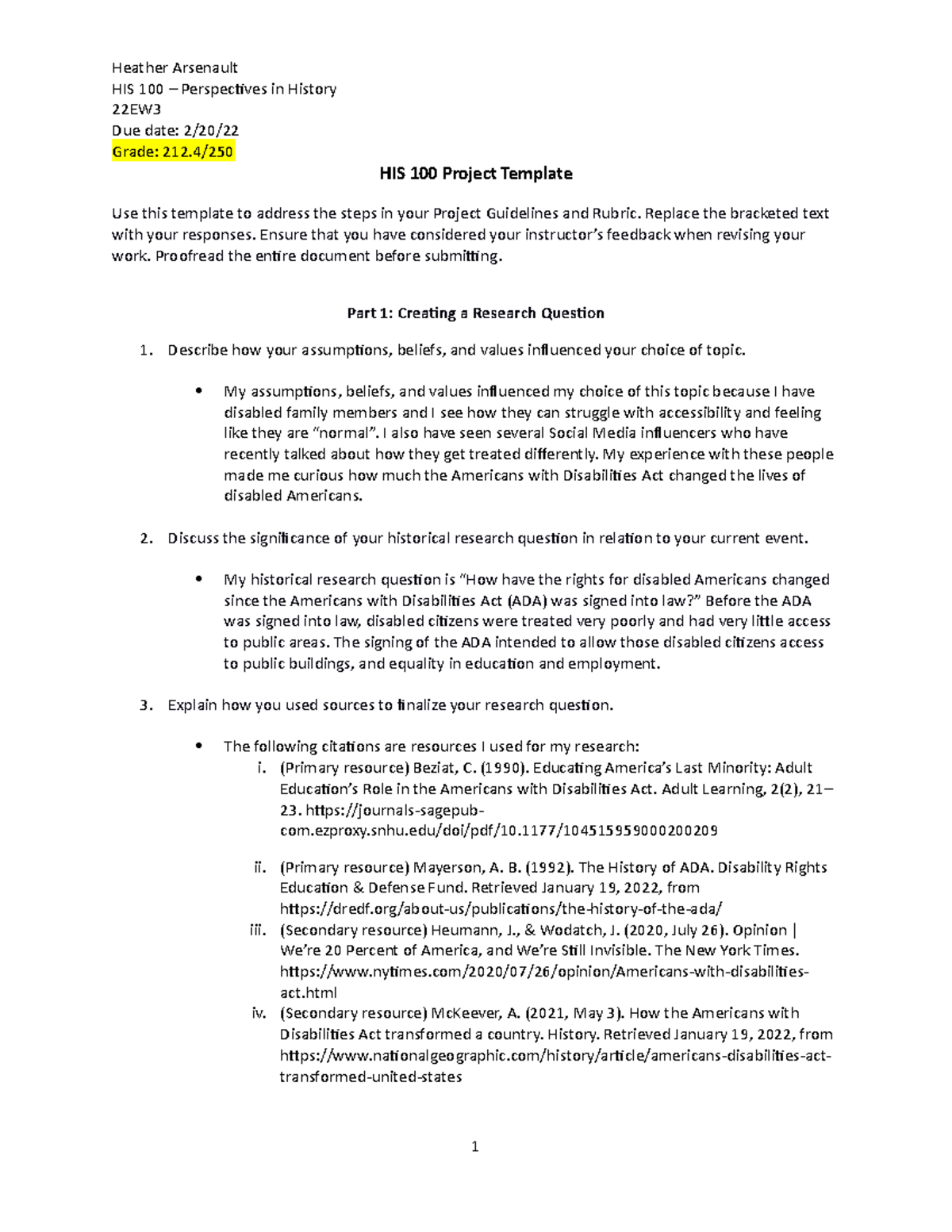 H. Arsenault HIS 100 Final Project - Final Draft - HIS 100 ...