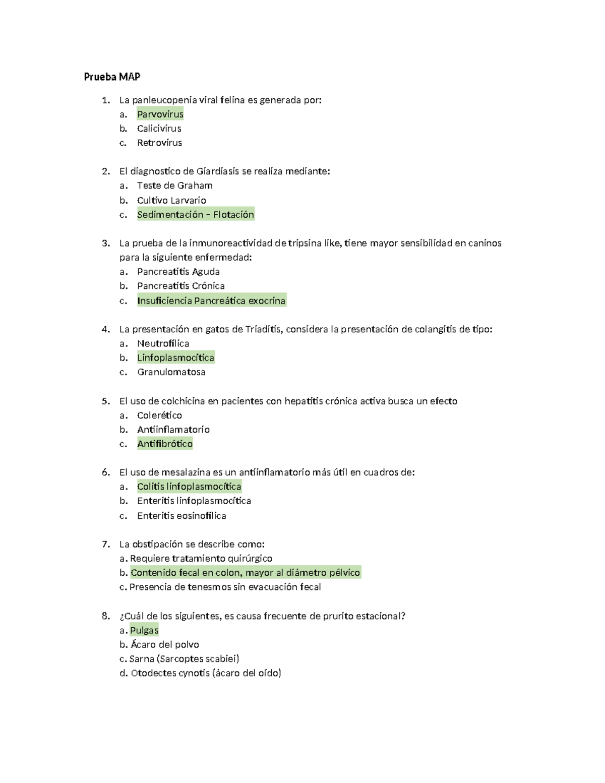 Prueba MAP - medicina de animales pequeños - Prueba MAP 1. La ...